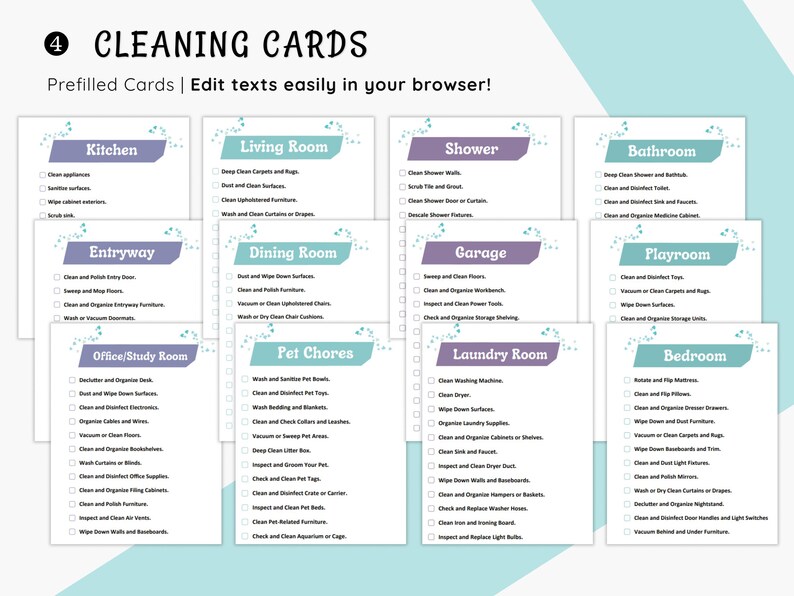 ADHD Cleaning Checklist Bundle Editable Chore Chart Adult & Kids ...