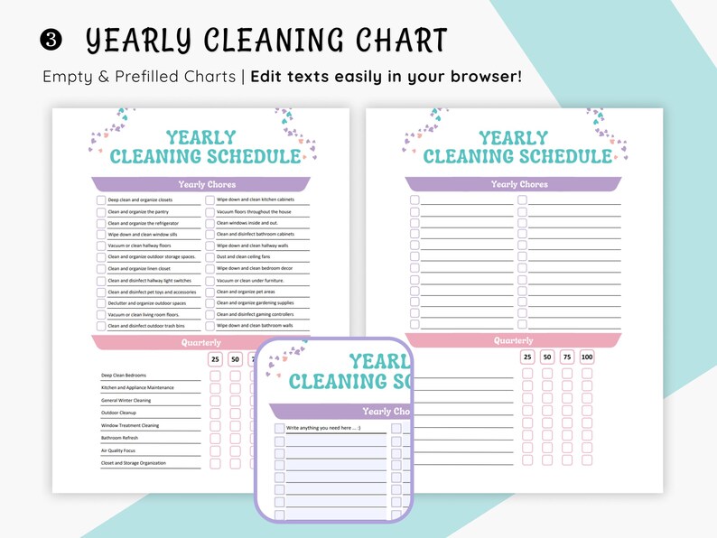 ADHD Cleaning Checklist Bundle | Editable Schedule Chart | Adult & Kids ...