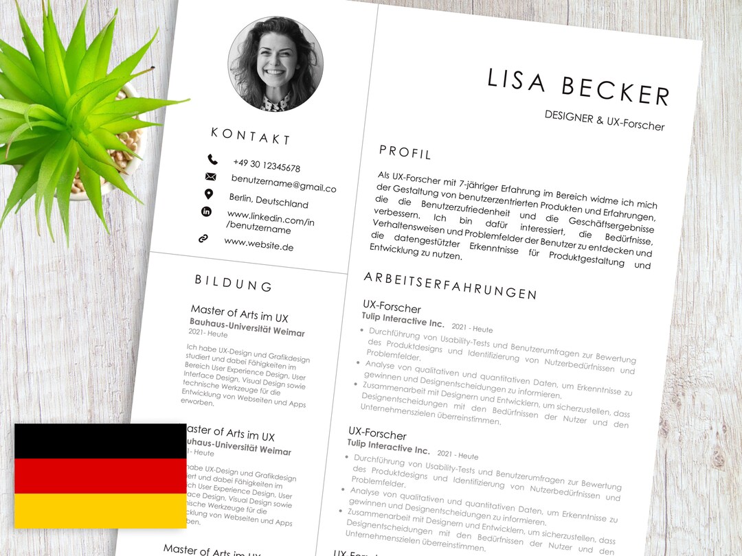 Moderne Bewerbung Lebenslauf Muster German Curriculum CV - Etsy