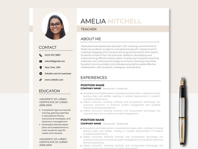 Teacher Resume Template - MS Word CV for Educators - Professional ...