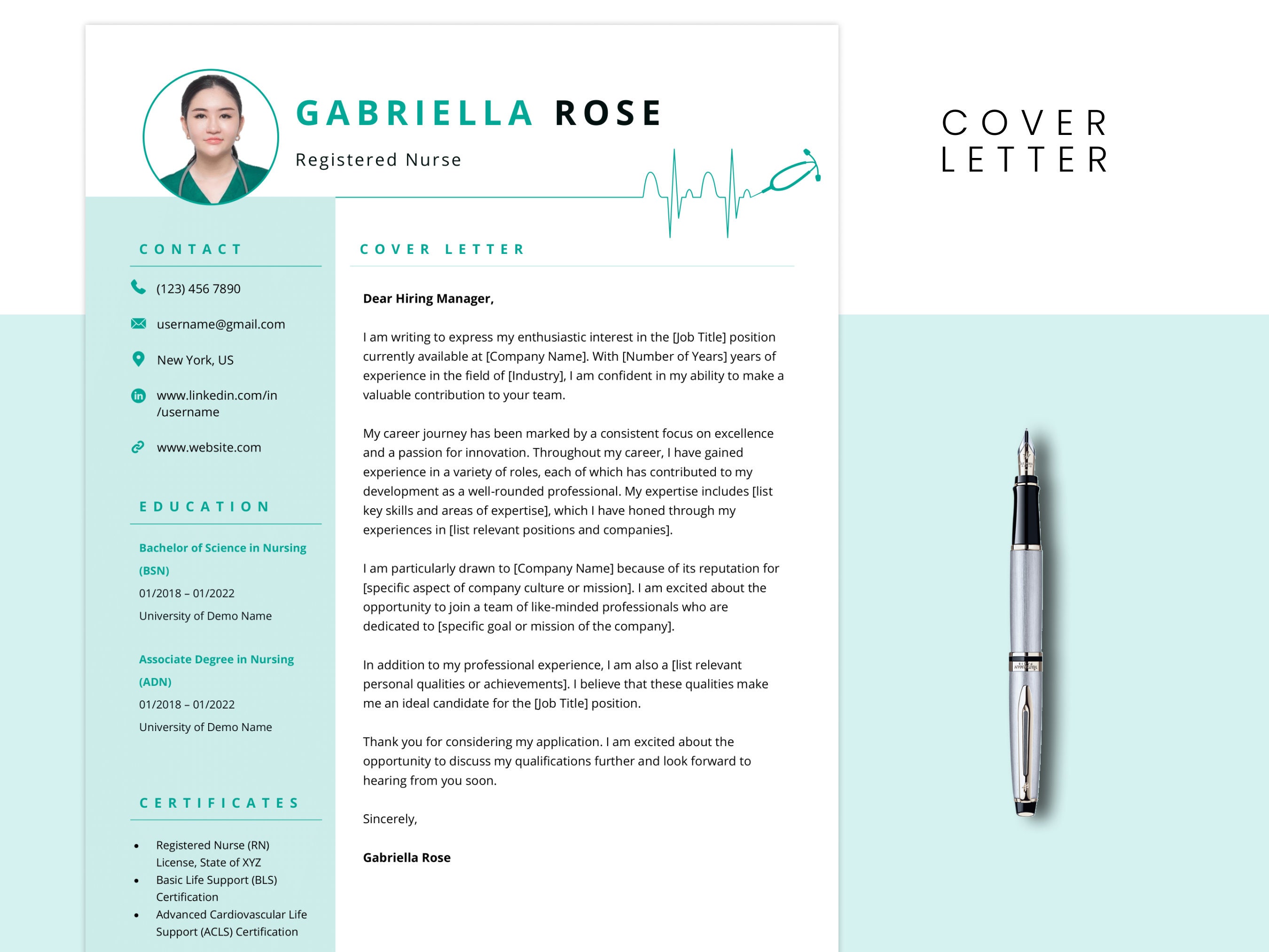 Nursing Resume Template Cover Letter Template: Ideal for - Etsy