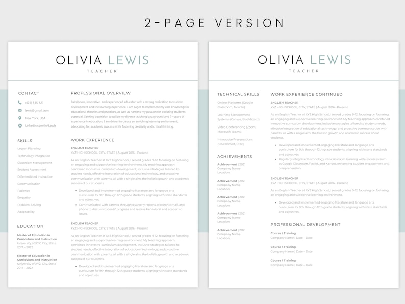 Two Column Resume Template, ATS Friendly, for Sales, Administrators ...