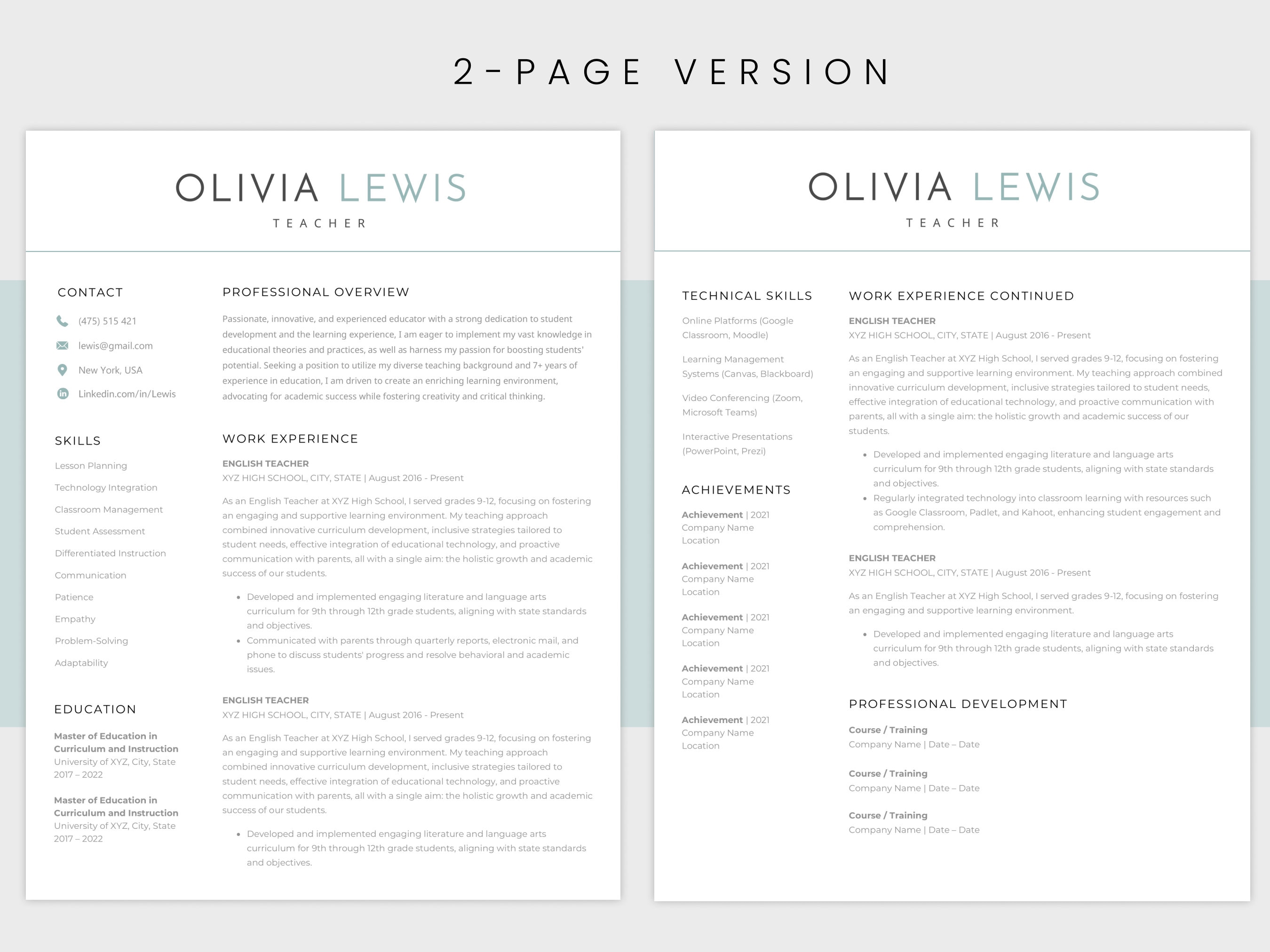 Two Column Resume Template, ATS Friendly, for Sales, Administrators ...