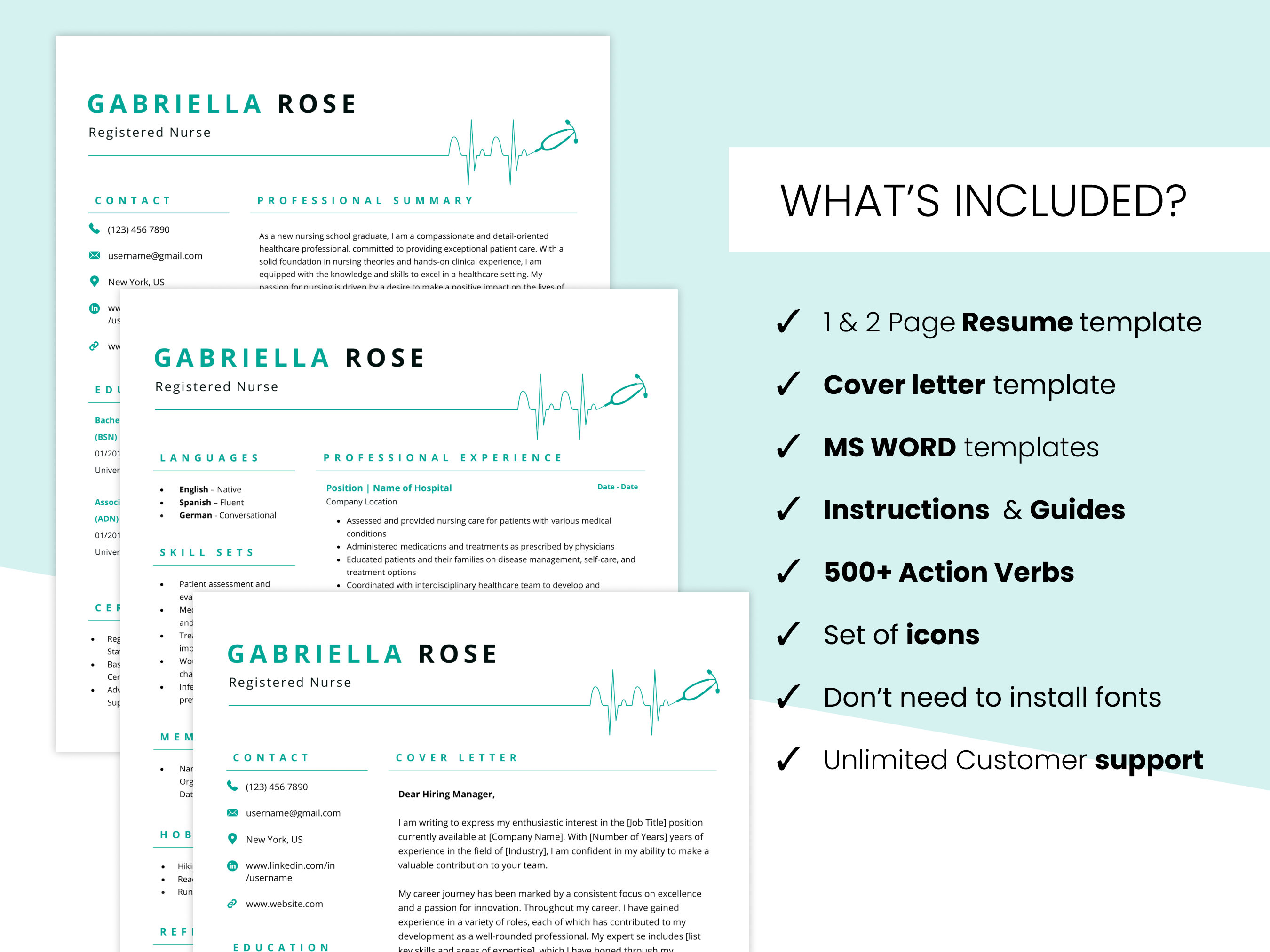 Nursing Resume Template Cover Letter Template: Ideal for Rns, Nurse ...