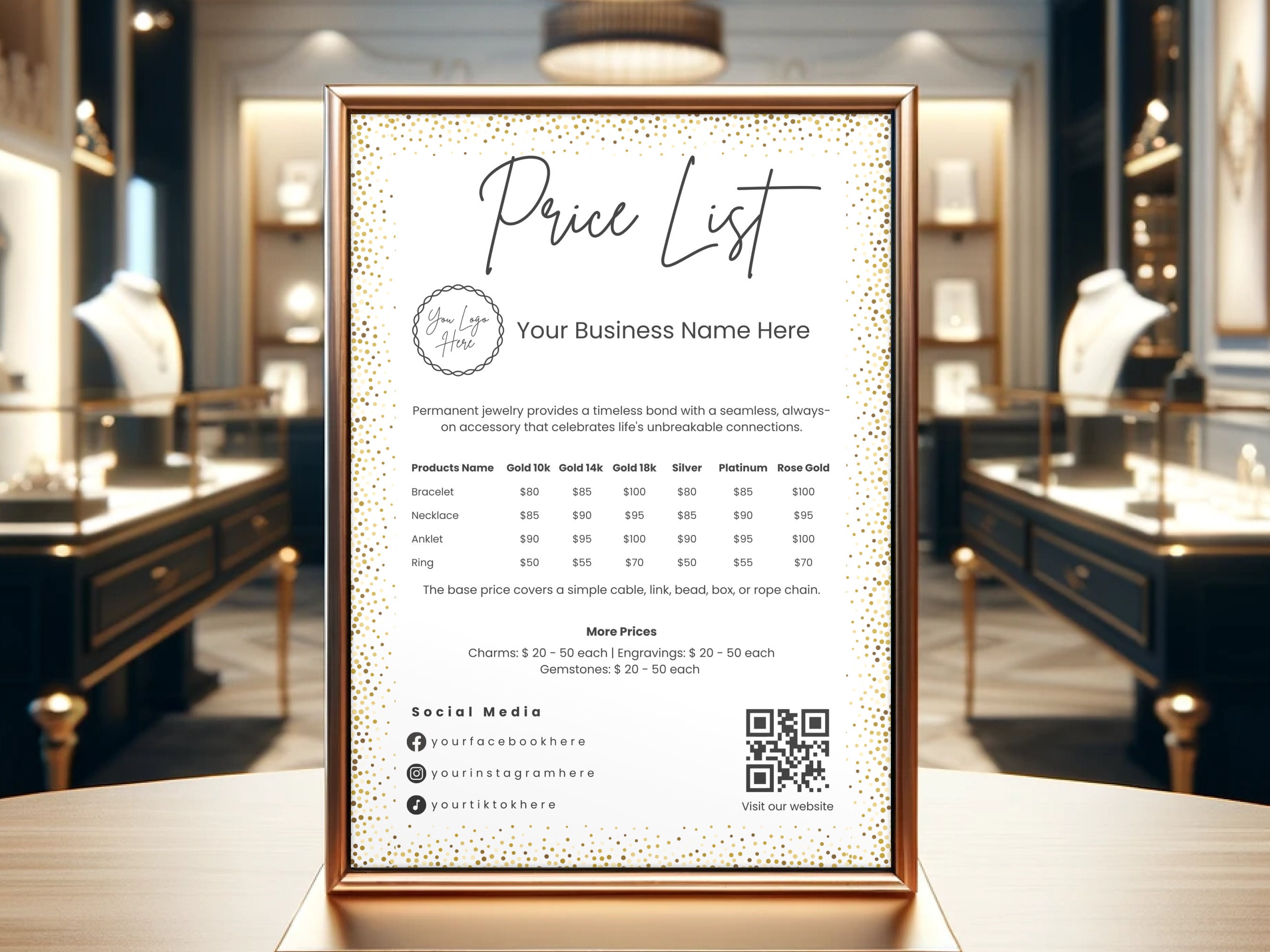 Permanent Jewelry Price List: Canva Template Form, Jewelry Client Print ...