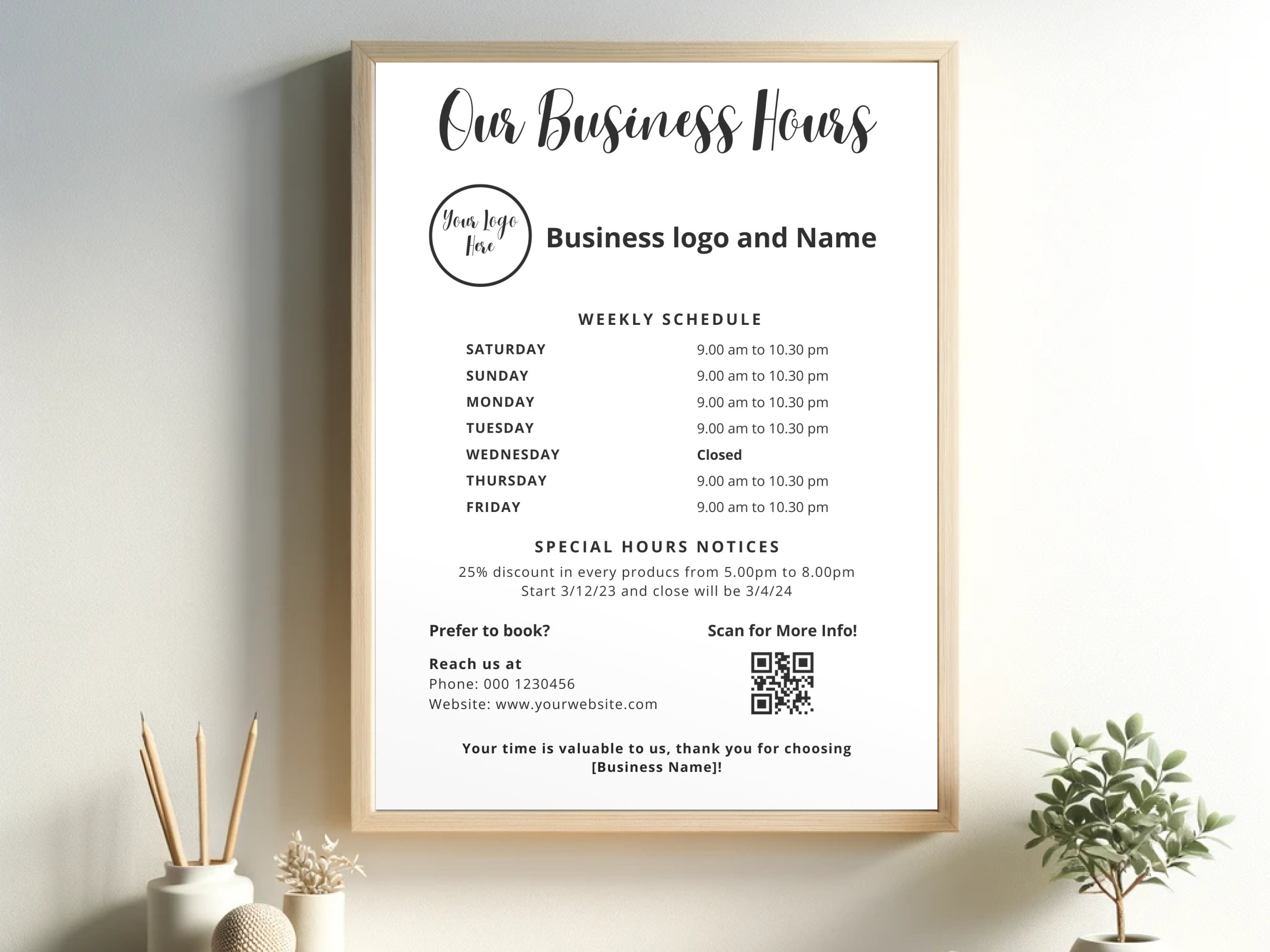 Customizable Shop Hours - Canva Template - Editable Digital Sign With ...