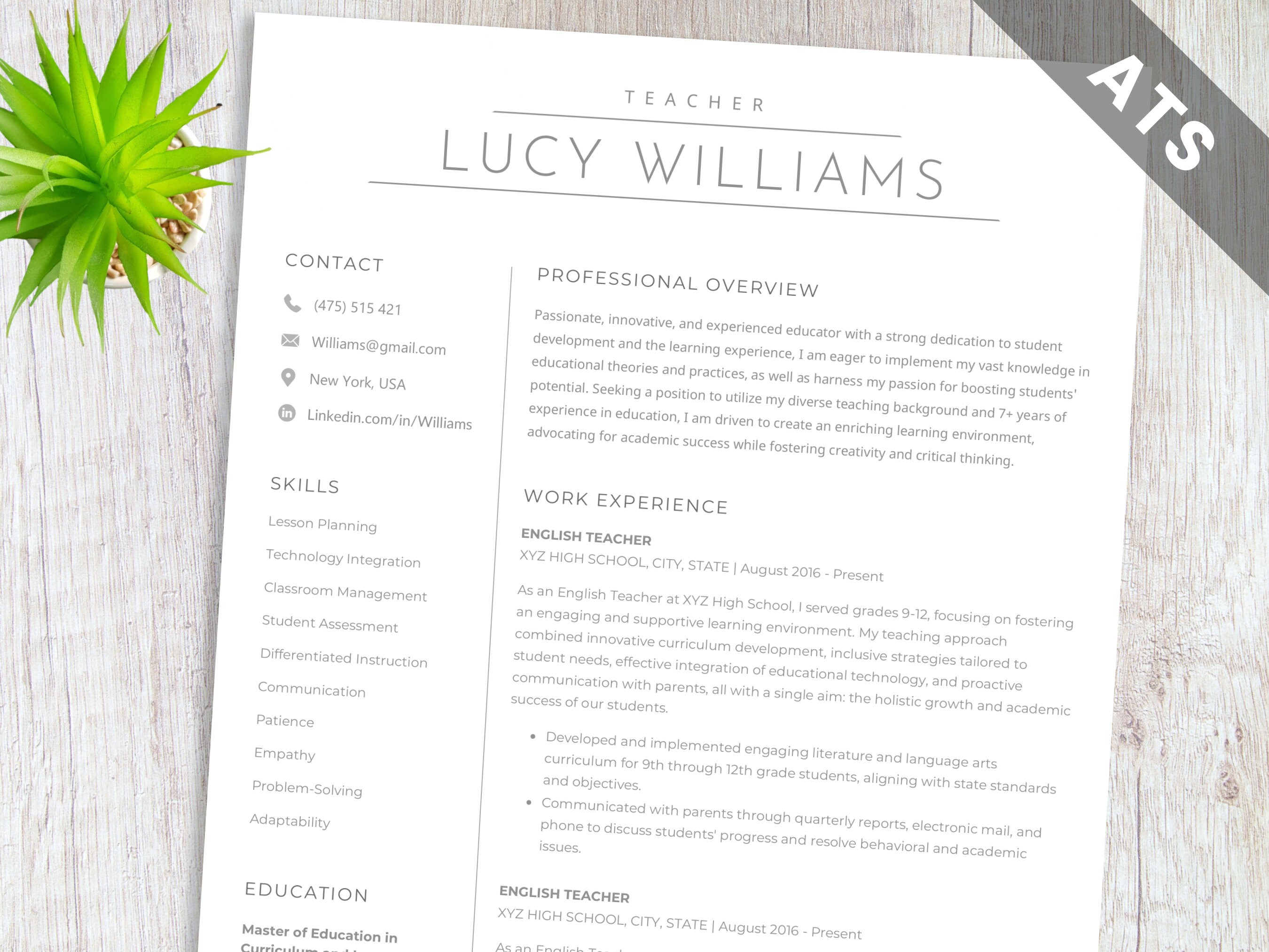 ATS Resume Template | Ats Friendly Compatible Minimalist CV Resume ...