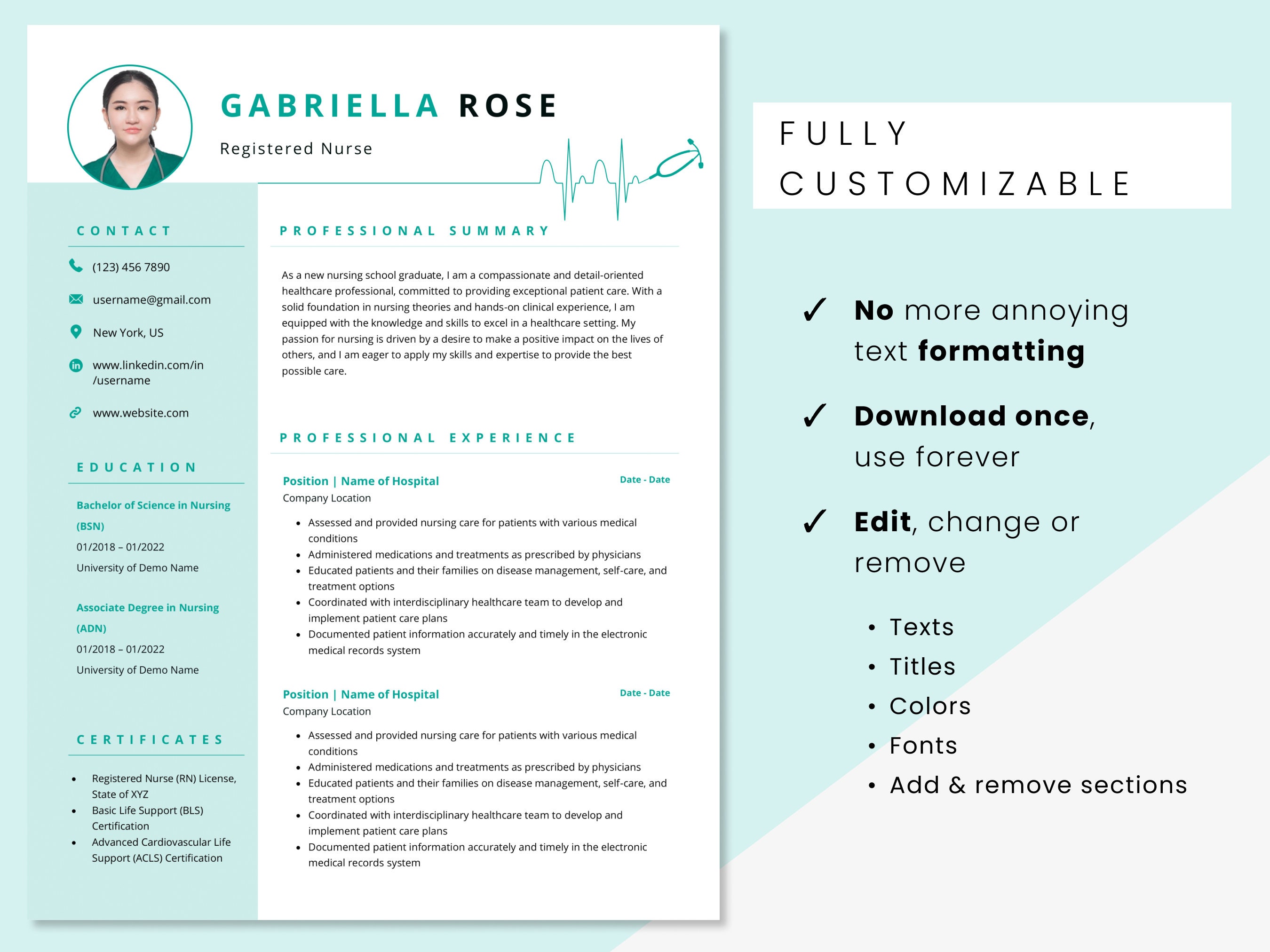 Nursing Resume Template + Cover Letter Template: Ideal for Rns, Nurse ...