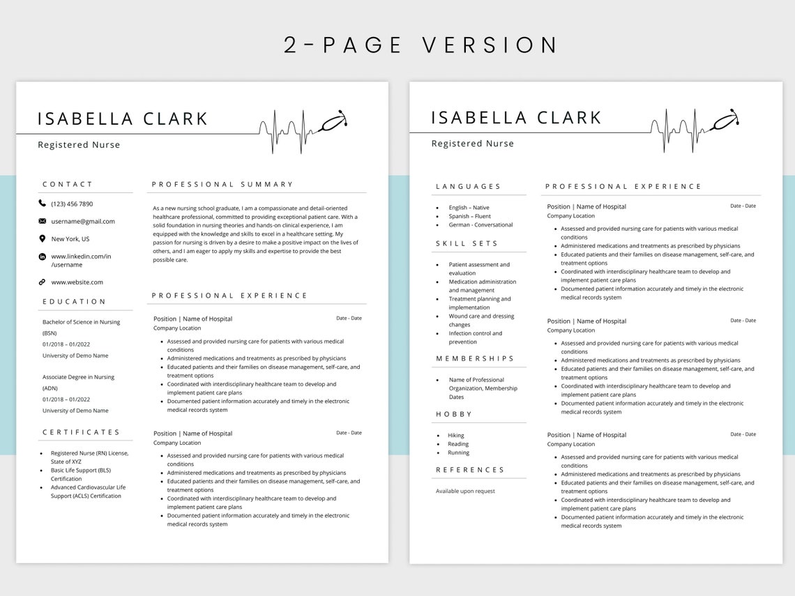 Nursing Resume Template, Ideal for Medical Assistant, Healthcare ...