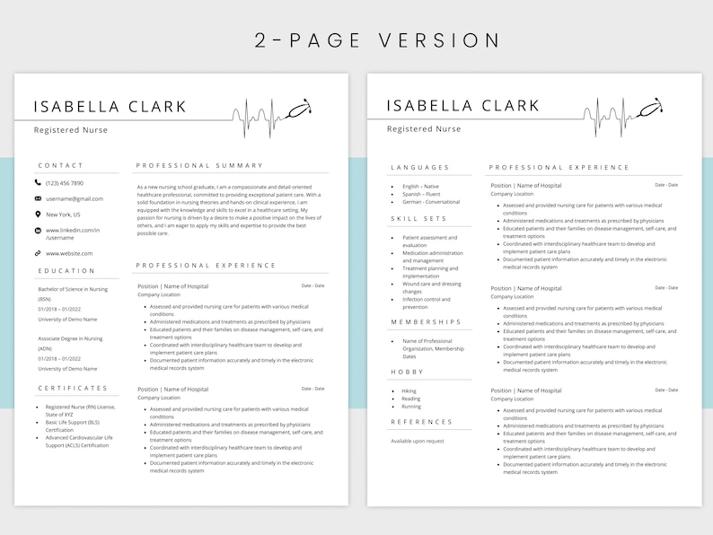 Nursing Resume Template, Ideal for Medical Assistant, Healthcare ...