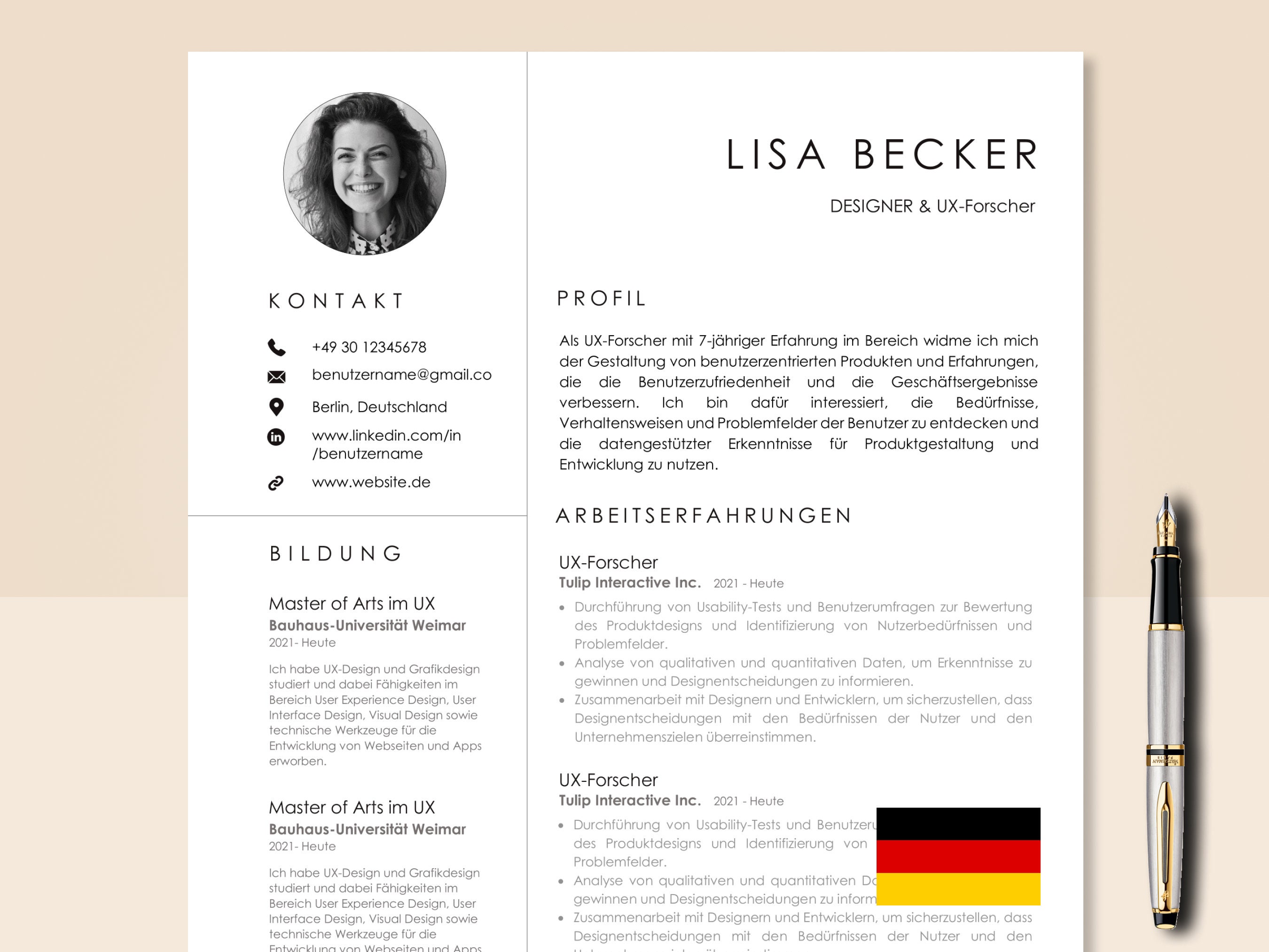 Moderne Bewerbung, Lebenslauf Muster, German Curriculum, CV Vorlage MS ...