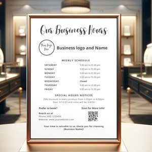 Customizable Shop Hours - Canva Template - Editable Digital Sign With ...