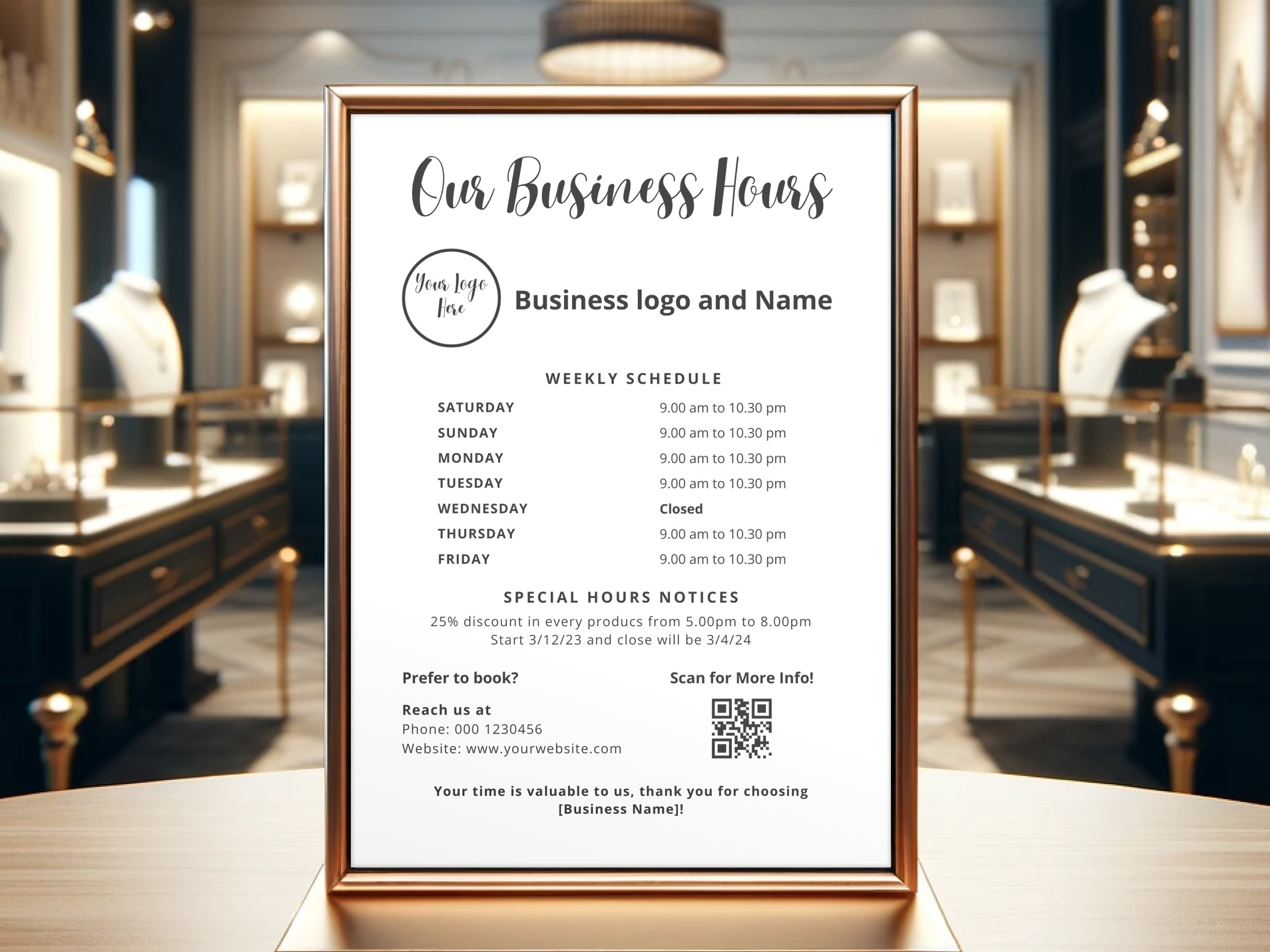 Customizable Shop Hours - Canva Template - Editable Digital Sign With ...