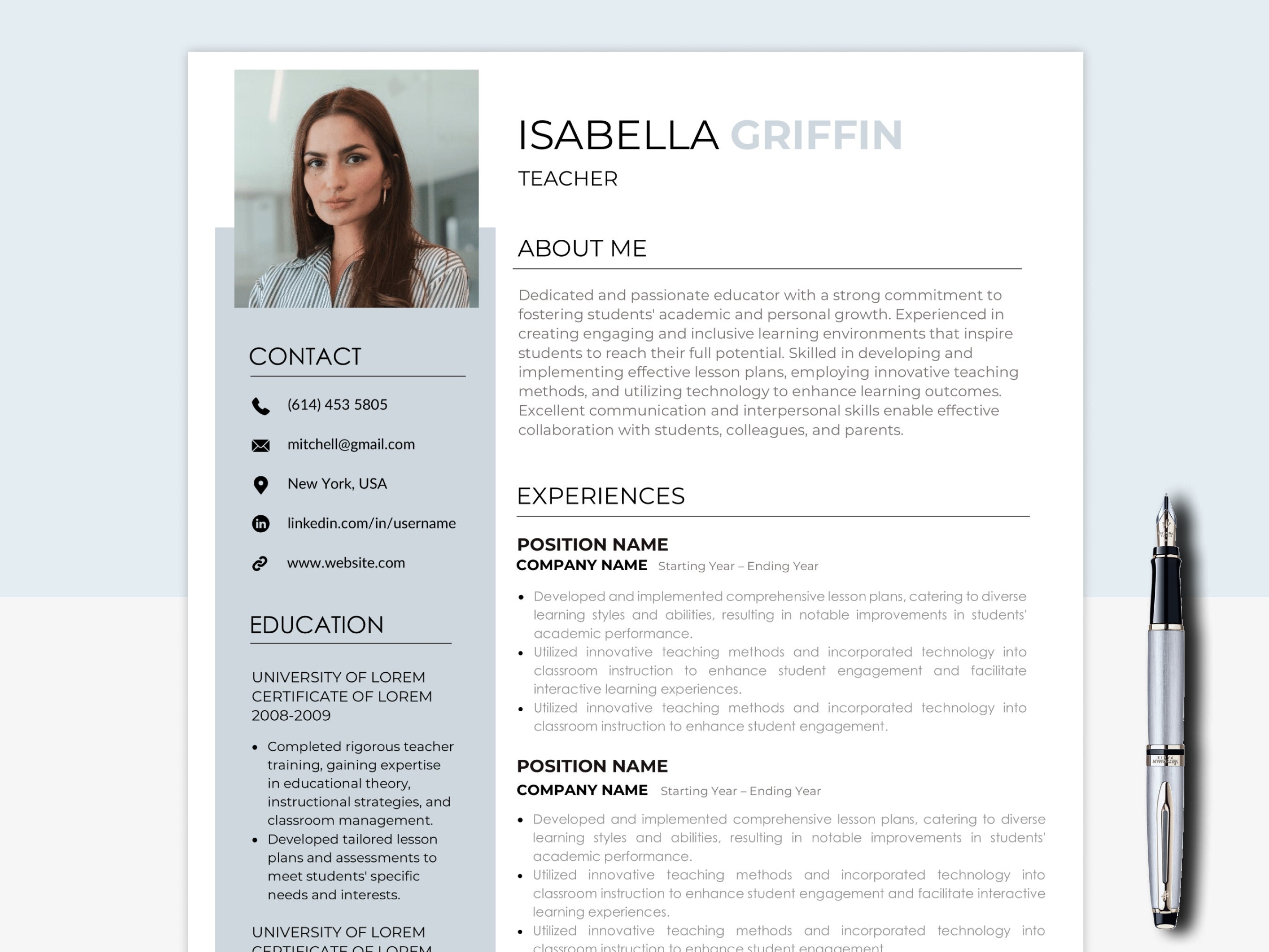 Teacher Resume Template Professional Creative High School Teaching ...