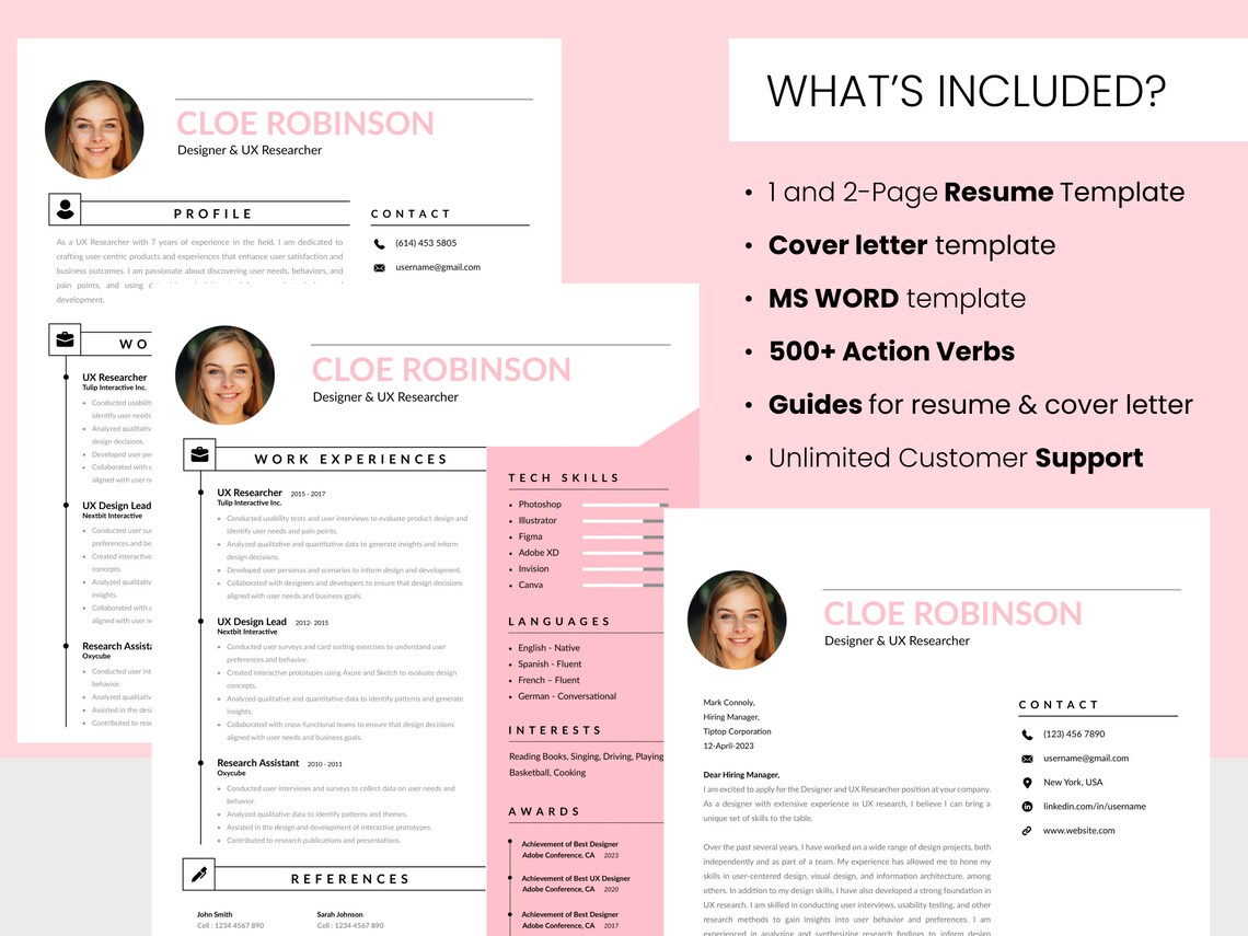 Resume Template With Photo 2023, Modern Professional CV Template for MS ...
