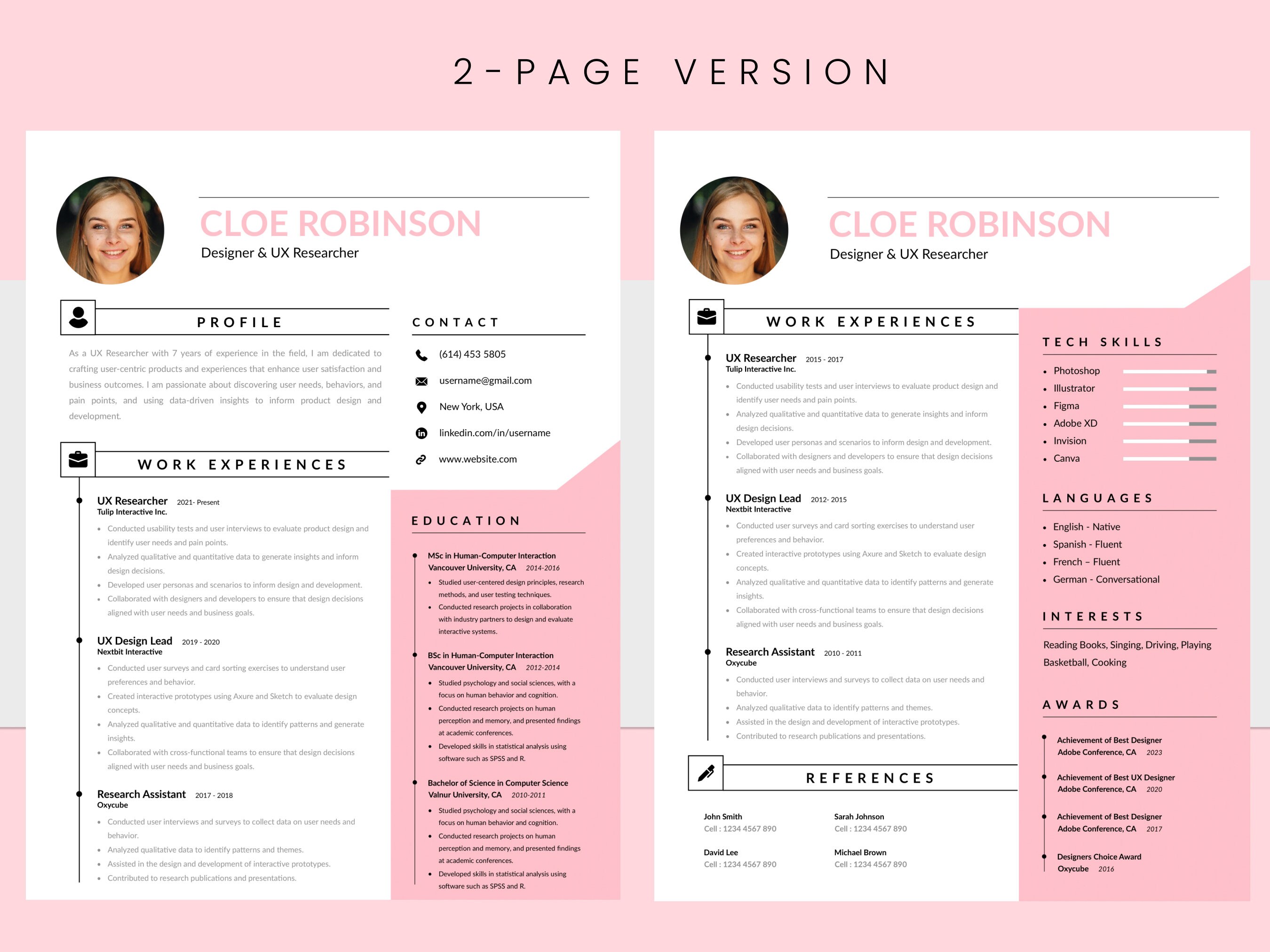 Resume Template With Photo 2023, Modern Professional CV Template for MS ...