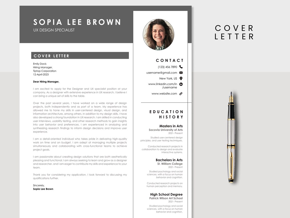 Modern Resume Template With Photo, Professional and Clean CV Template ...