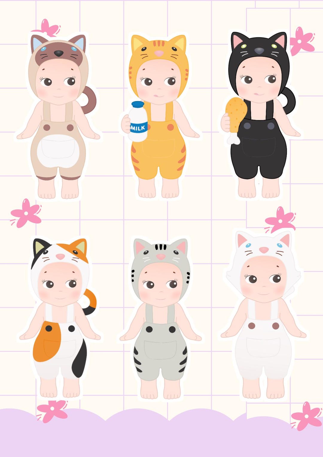 Sonny Angel Cat Sticker Sheet, Kawaii Cat-themed Vinyl Stickers ...