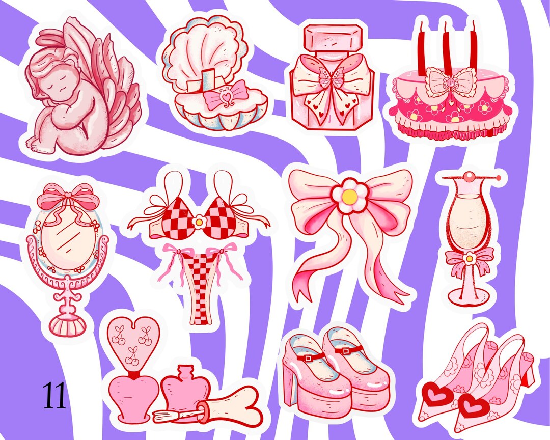 Coquette Aesthetic Sticker Pack, Pink Girly Vinyl Stickers, Soft ...