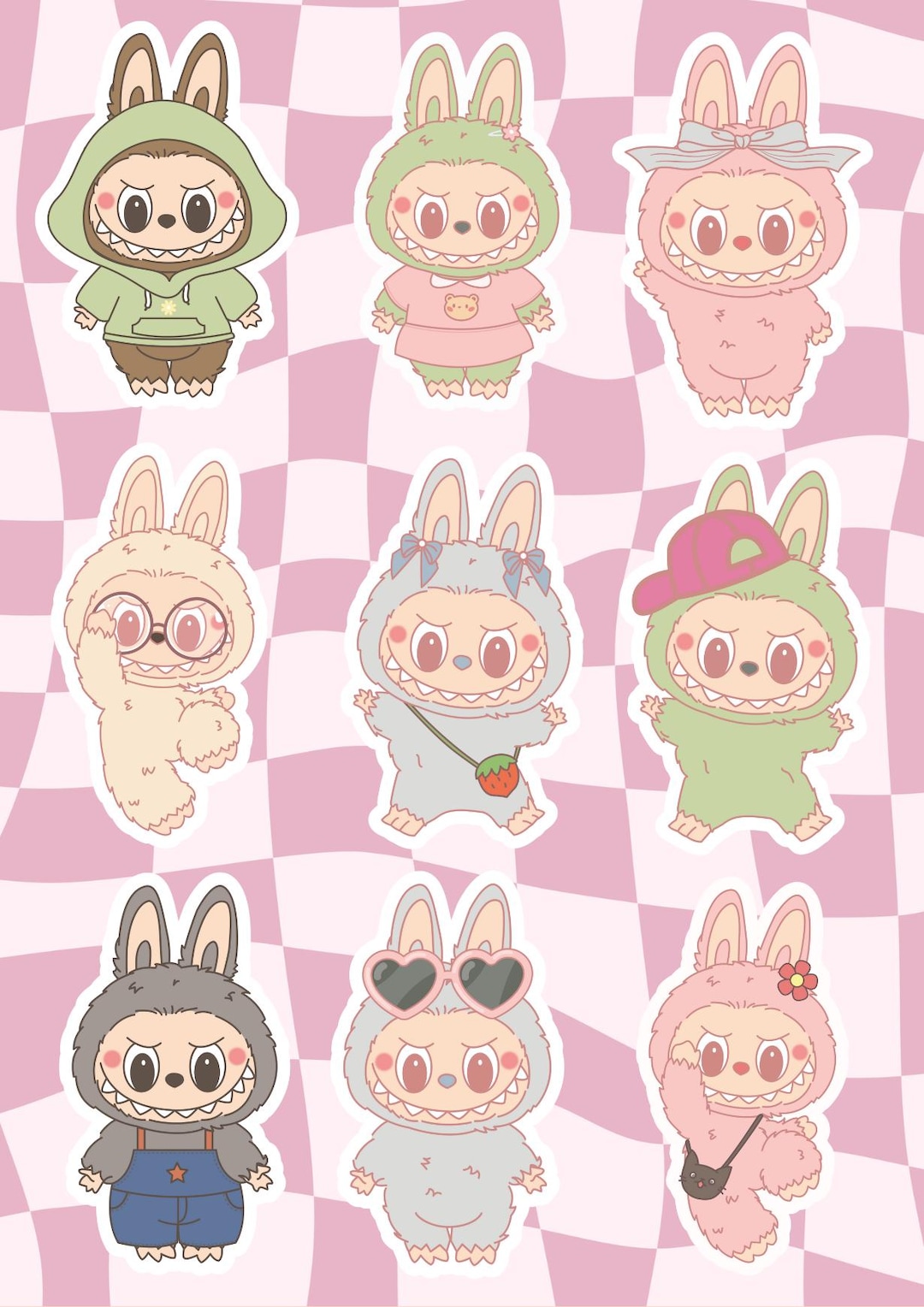 Labubu Sticker Sheet, Popmart Labubu Vinyl Stickers Bundle of 9, A6 ...
