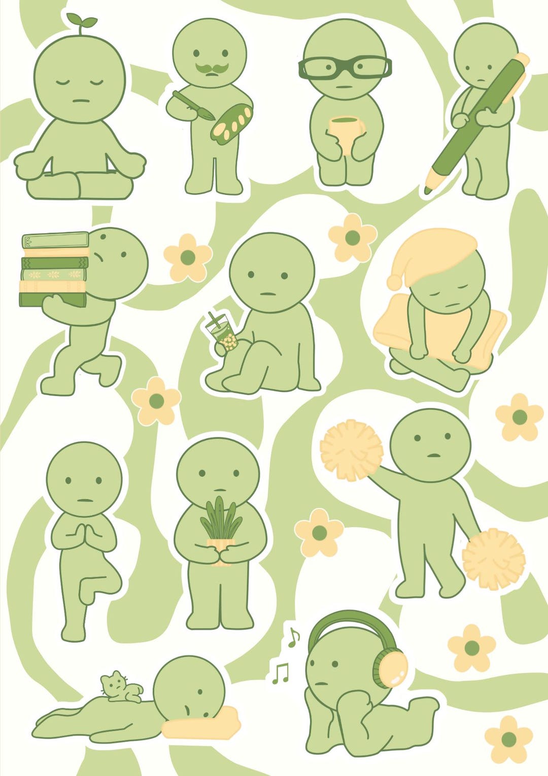 Smiski Sticker Sheet, Kawaii Smiski Vinyl Stickers Bundle of 12 ...