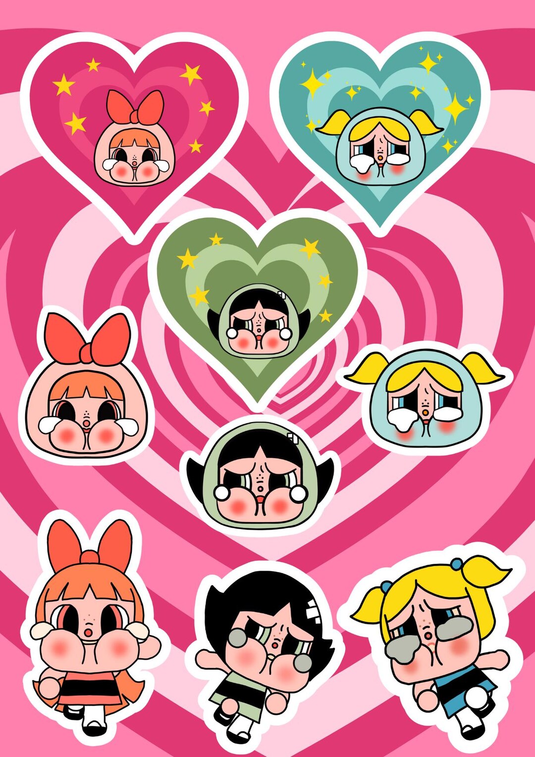 Crybaby Powerpuff Sticker Sheet, Popmart Crybaby Vinyl Stickers Bundle ...