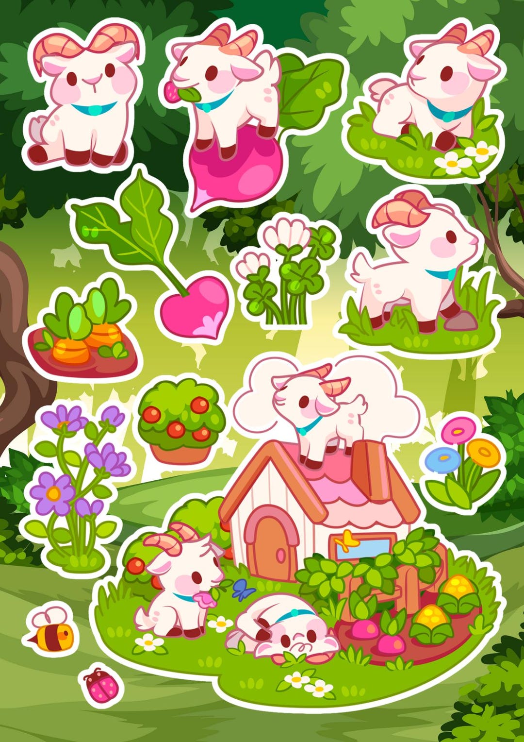 Cute Goat Sticker Sheet, Funny Goat Stickers Bundle of 12, Waterproof ...