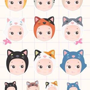 Sonny Angel Cat Sticker Sheet, Cat Vinyl Stickers, Waterproof A6 ...