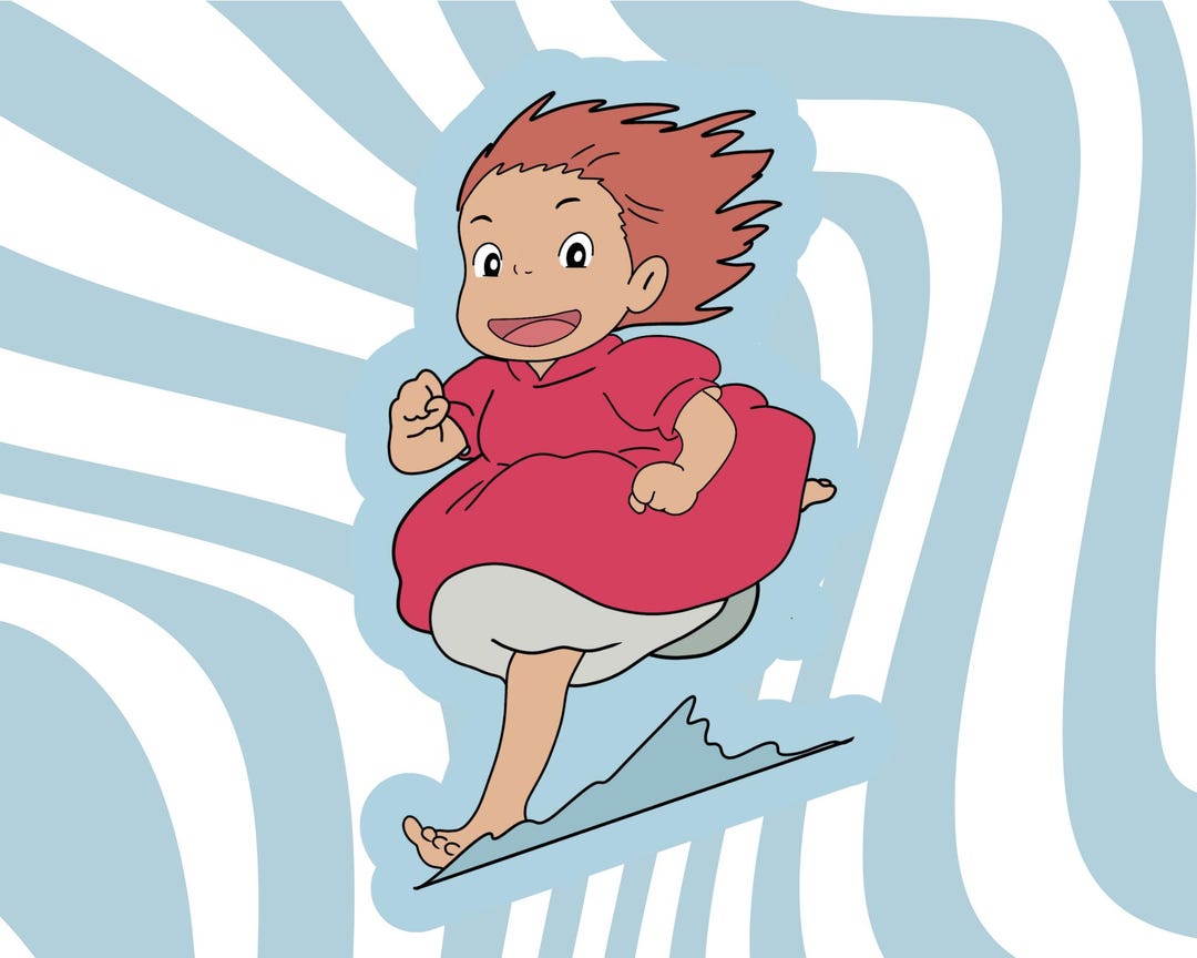 Ponyo Running in the Water Sticker, Studio Ghibli Vinyl Sticker, Cute ...