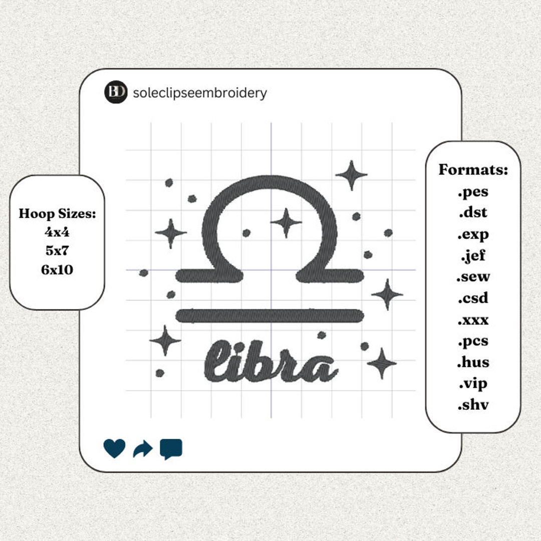 Libra Zodiac Astrology Embroidery Design File 4x4 5x7 6x10 file Format ...