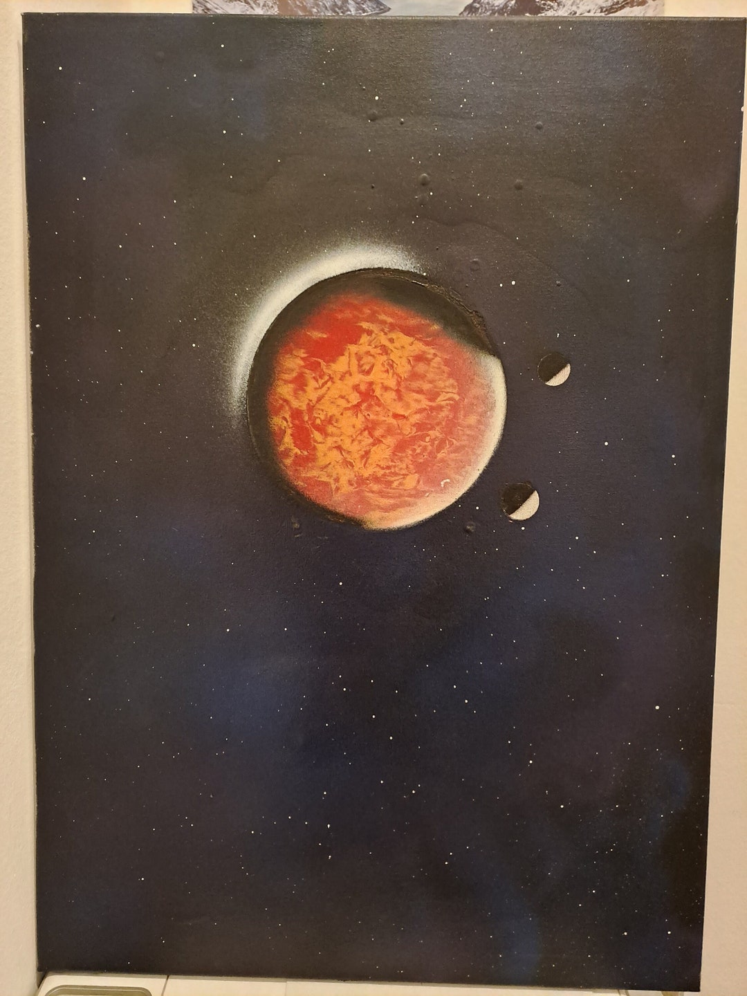Flaming Planet in Front of Nebula graffiti on Canvas - Etsy