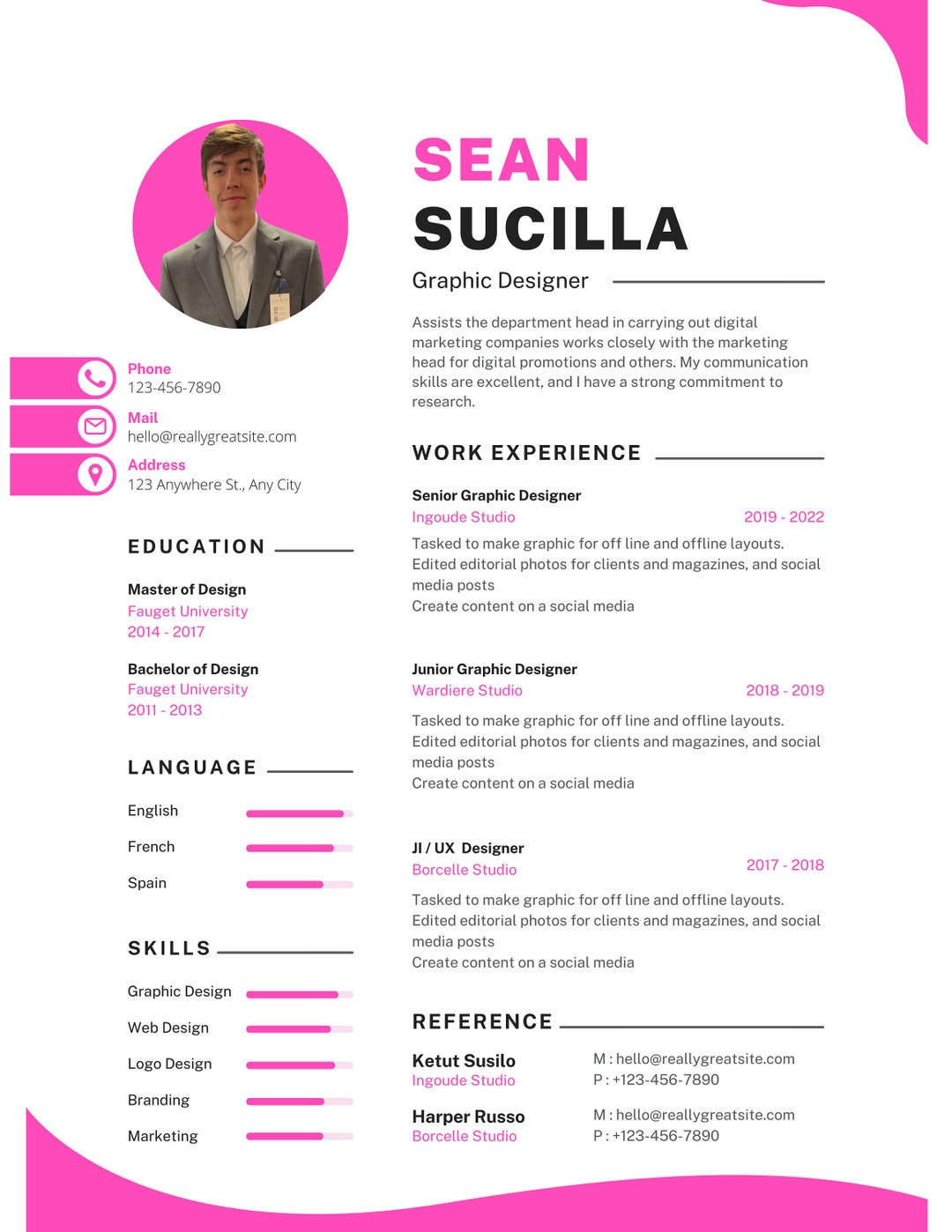 Pink Themed Resume Template - Etsy