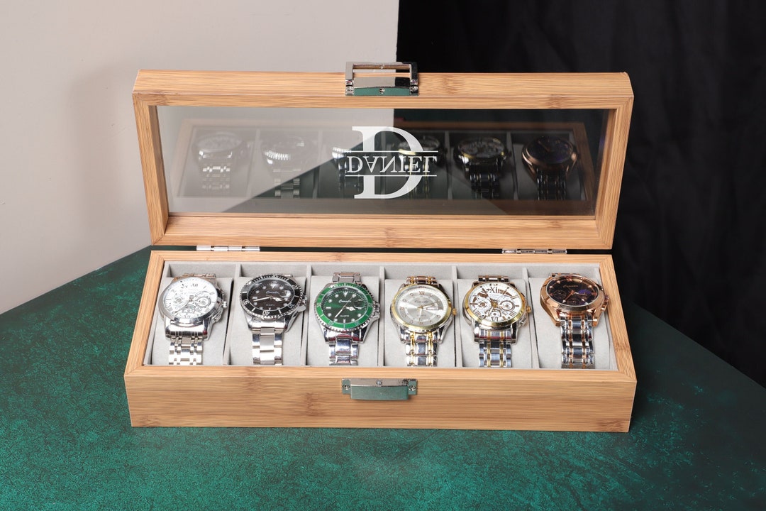 Customized Wooden Men's Watch Box, 6-slot Wooden Watch Storage Box ...