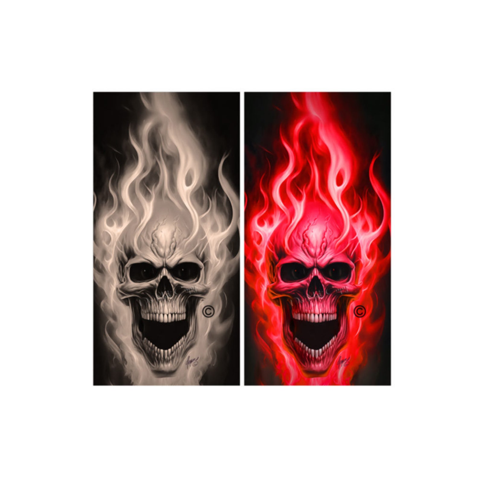 Flaming Skulls Gray and Color Combos Fire Skulls Gothic Undead ...