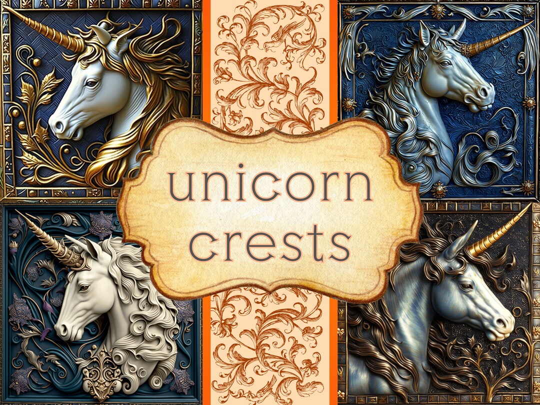 Unicorn Crest Digital Art Pack 4 Digital Pattern Digital Background Printable Instant Download ...