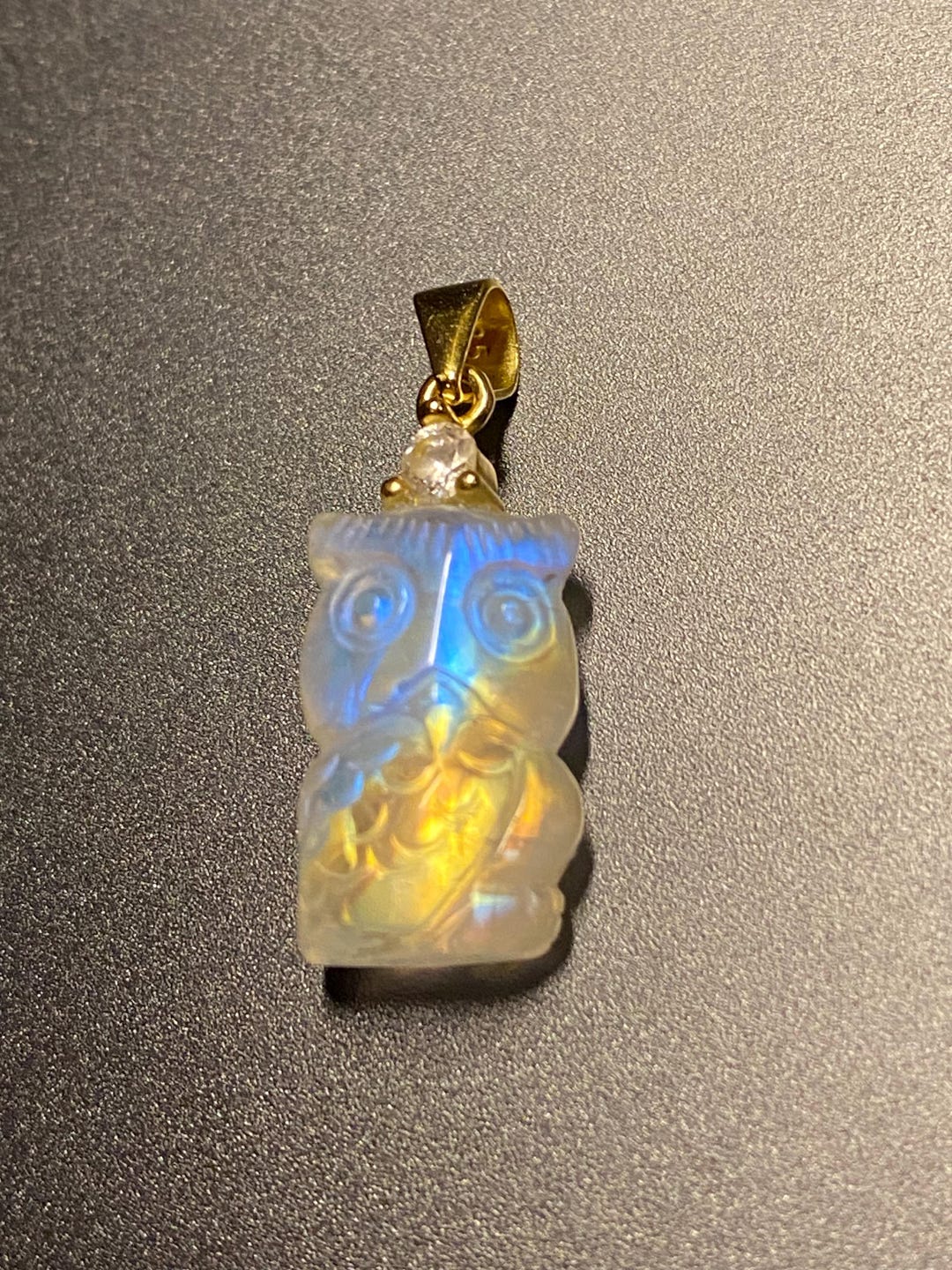 Strong Full-surface Glow Rainbow Moonstone Owl Pendant 25mm Long 925 ...