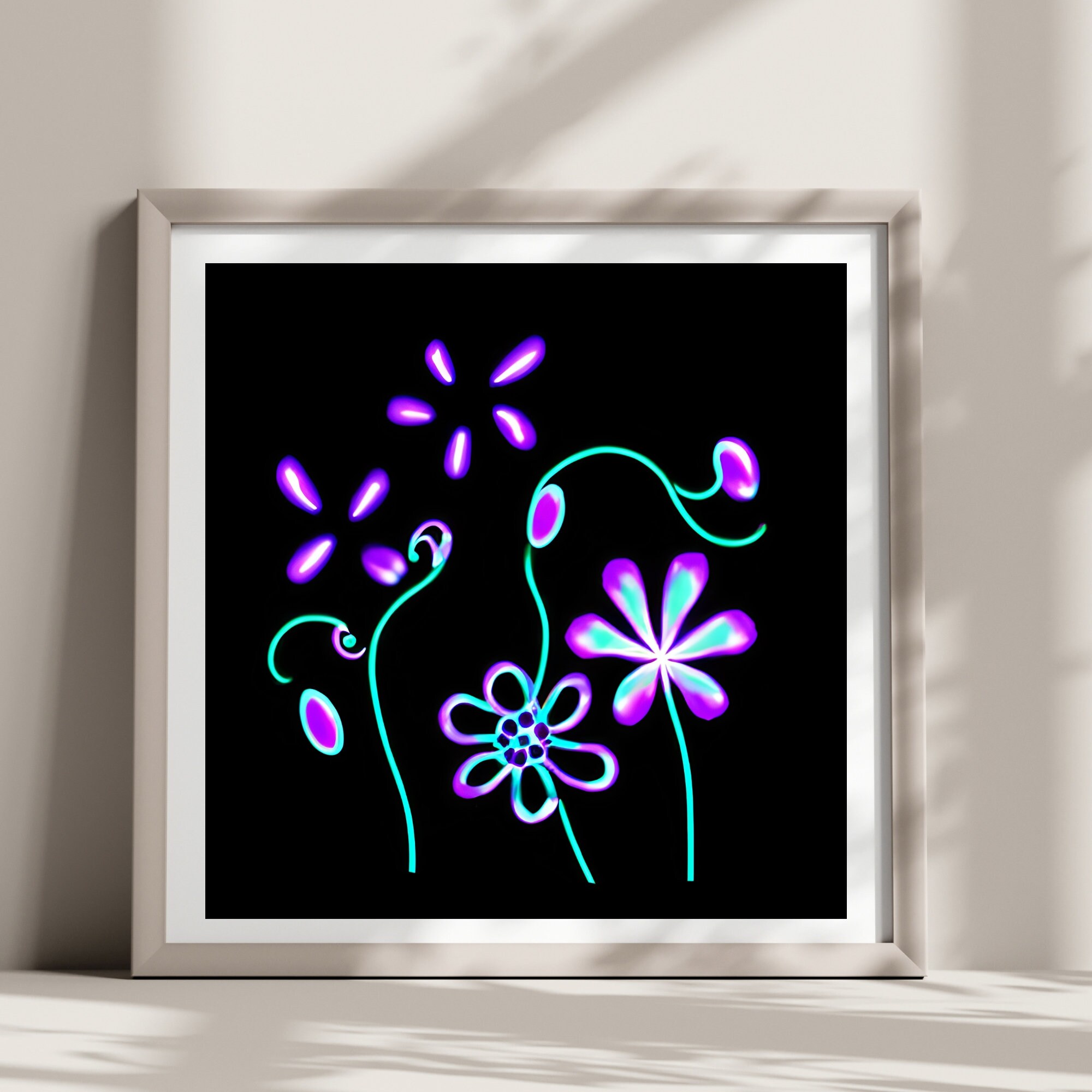 Flowers 12, Neon, Line Drawing, Pink Neon, Digital Download, Mothers ...