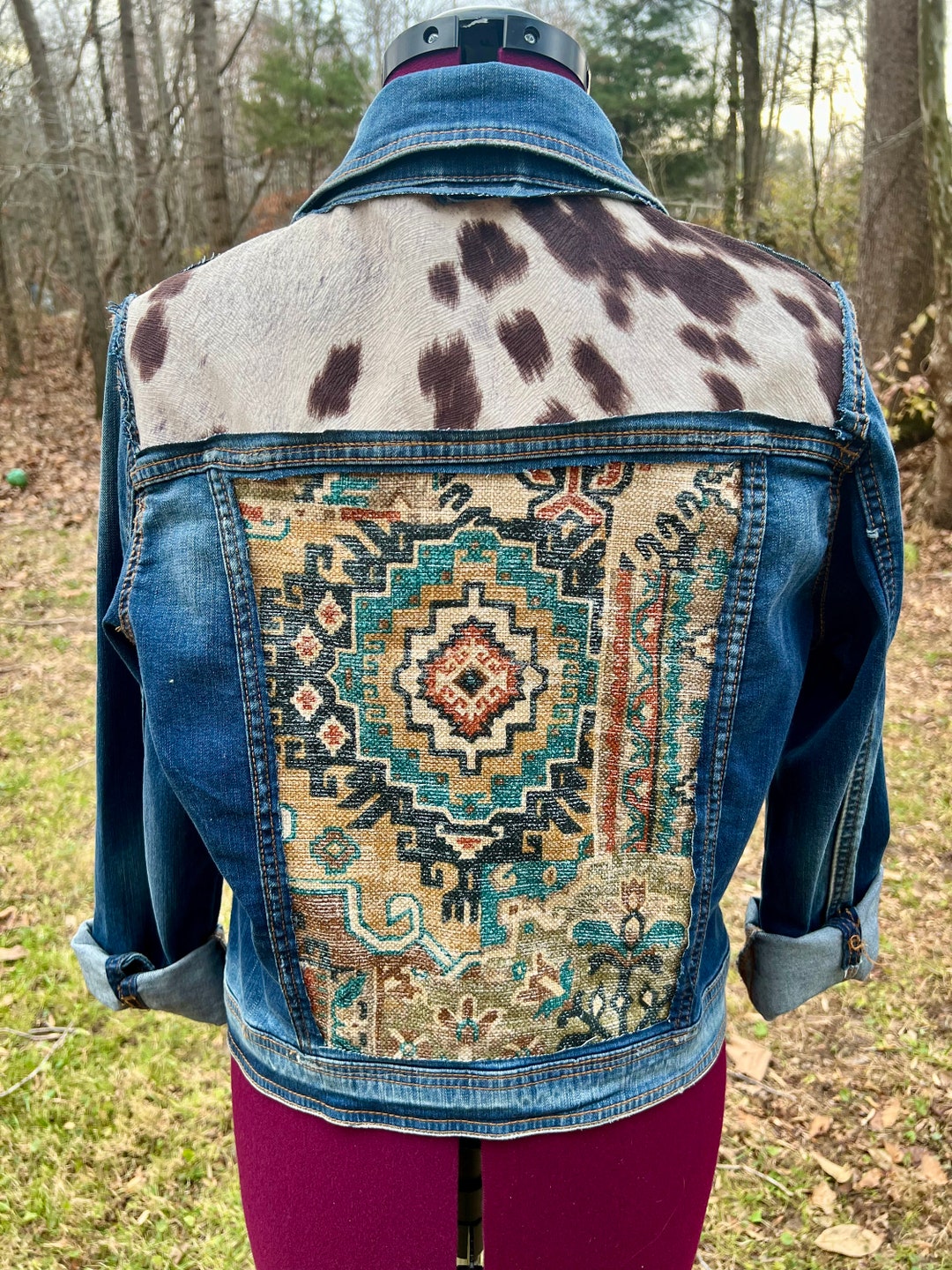 Denim Jacket, Western Jacket, Cow Print, Fashionable Outerwear - Etsy