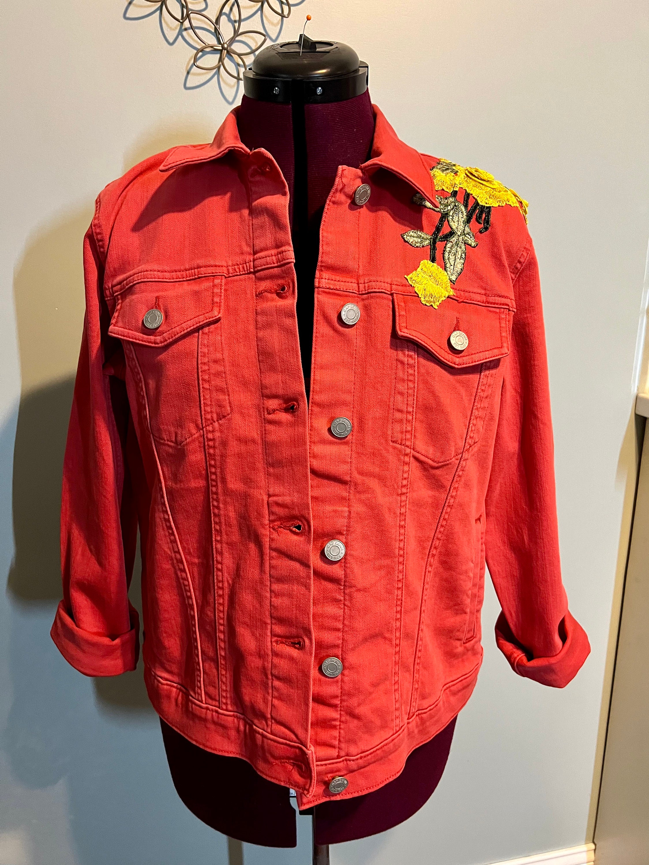 Denim Jacket- Coral Denim Jacket - Upcycled Vintage Fashion ...