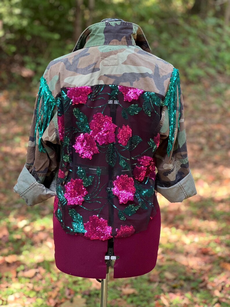 Camouflage Jacket, Military Inspired, Boho Style, Sequin Outerwear - Etsy