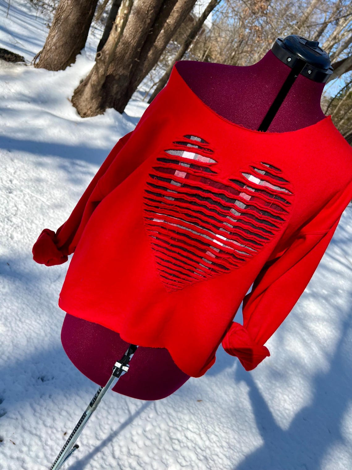 Handcrafted Red Distressed Heart Sweatshirt. off Shoulder Valentine’s ...