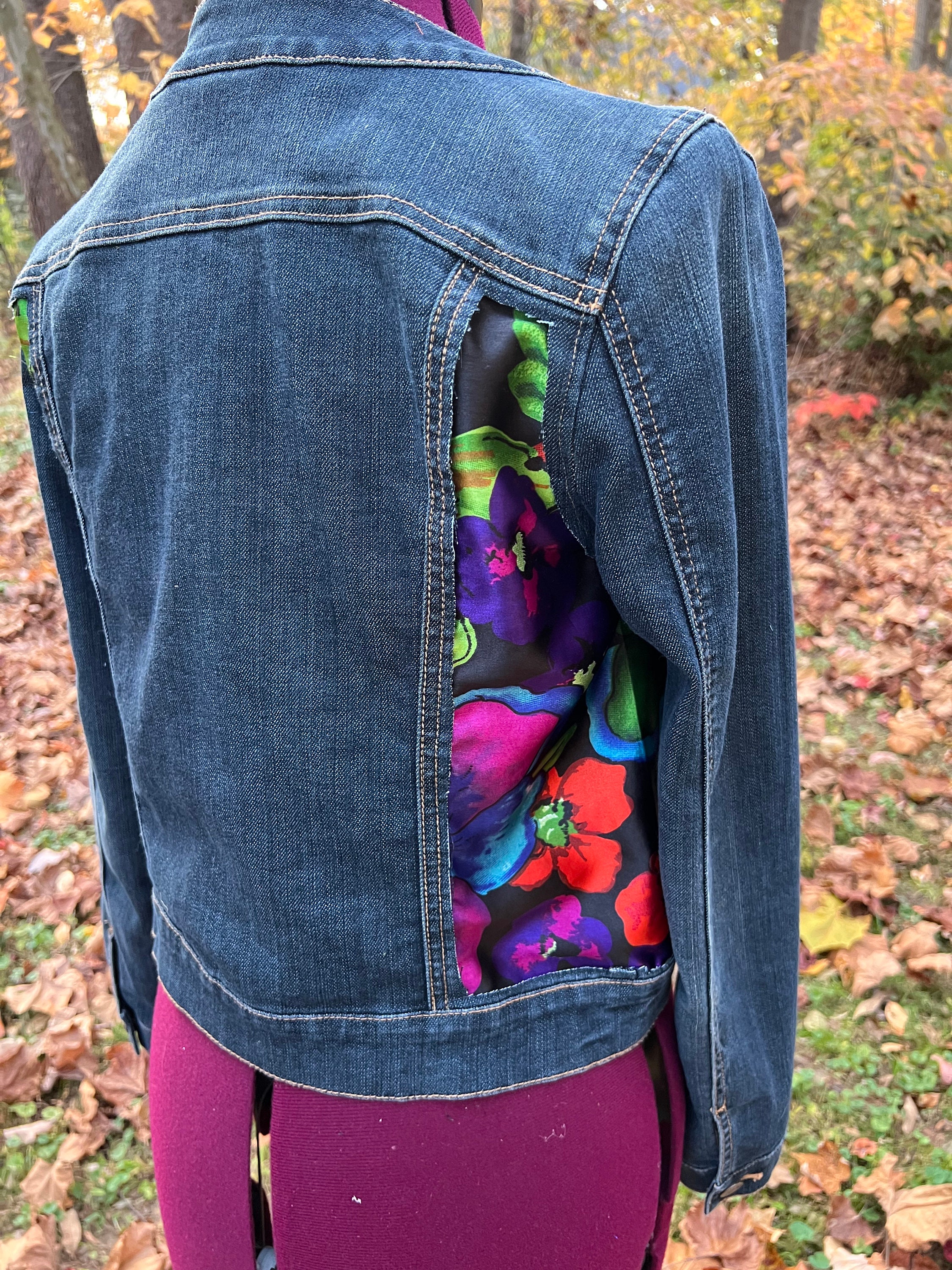 Denim Jacket- Upcycled Denim Jacket, Repurposed Outerwear, Floral ...