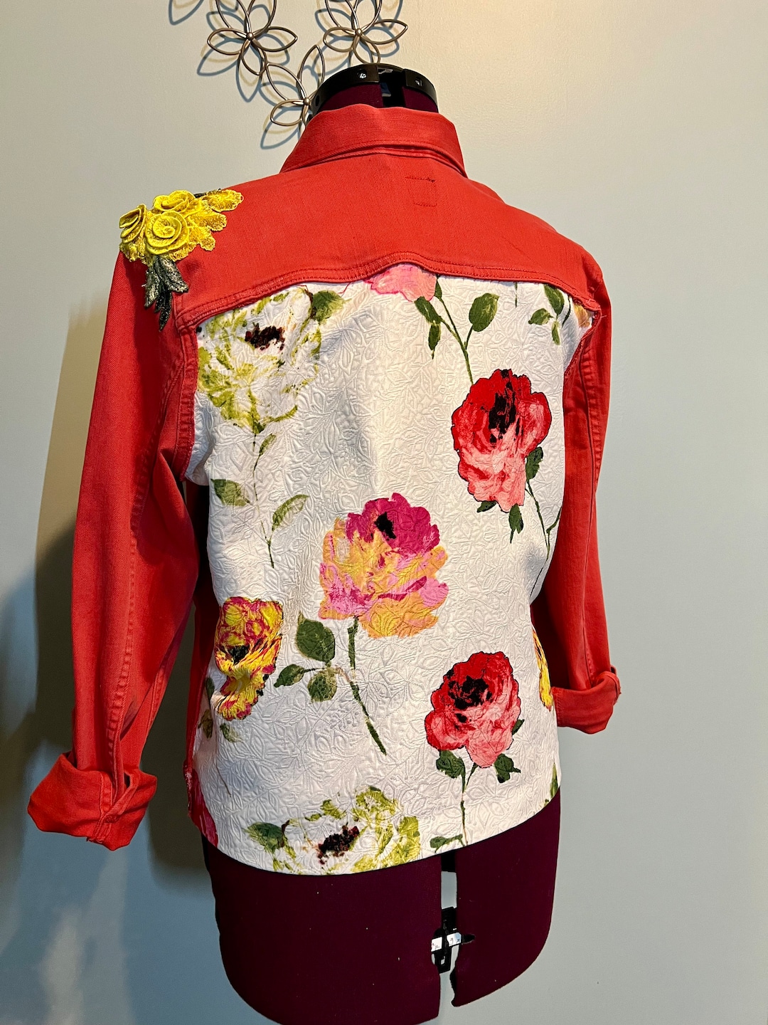 Denim Jacket- Coral Denim Jacket - Upcycled Vintage Fashion ...