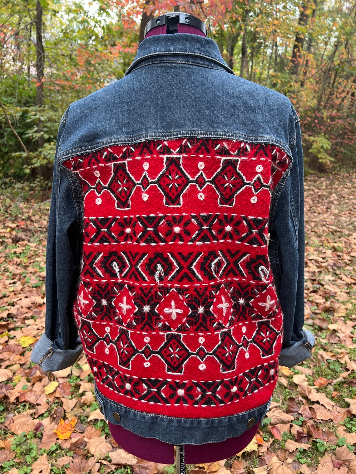 Denim Jacket- Upcycled Denim Jacket, Western Jacket, Wool Jacket, Boho ...