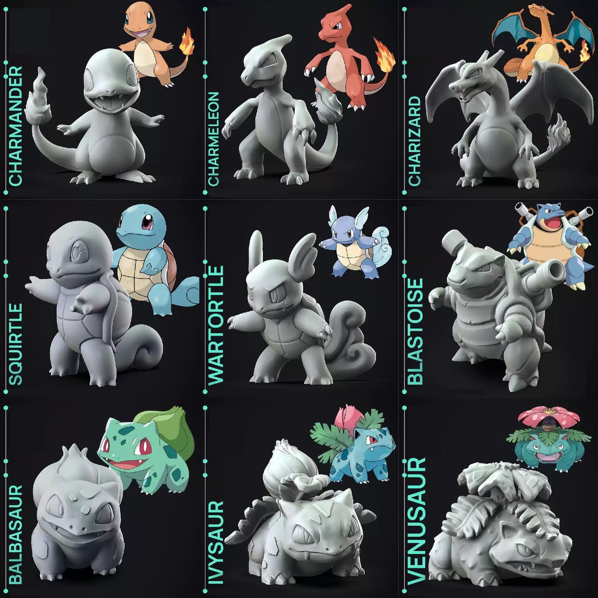 Set of 9 Pokemon 3D Models Stl File Bundle Pack 1 High Quality STL File 3D Digital Printing for ...