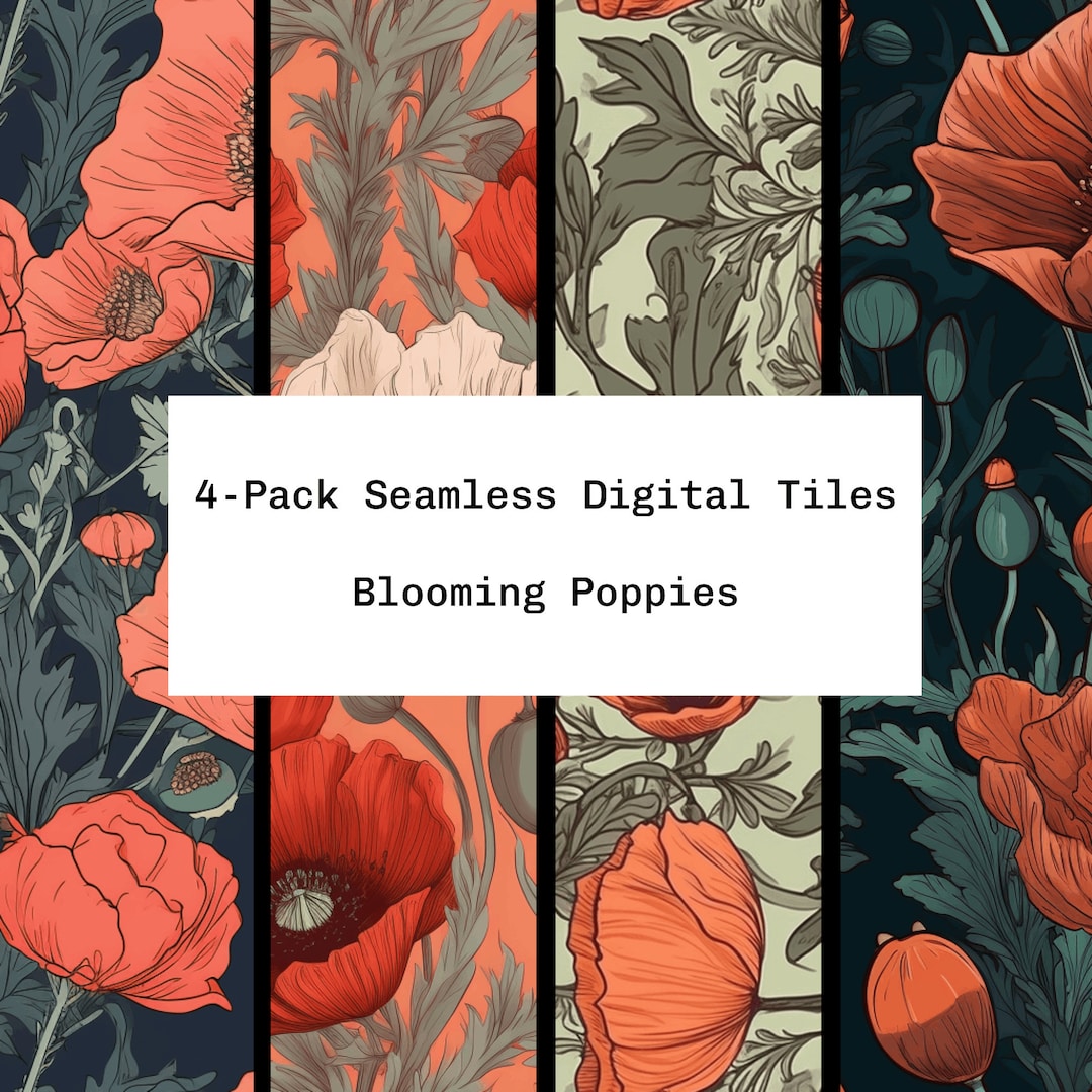 Poppy Digital Paper: Seamless Floral Tiles, Scrapbooking (PNG Digital ...
