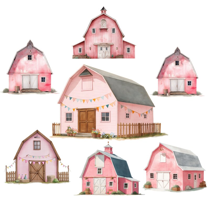Pink Watercolor Farm Animal Clipart Cute Kawaii Farm PNG Nursery ...