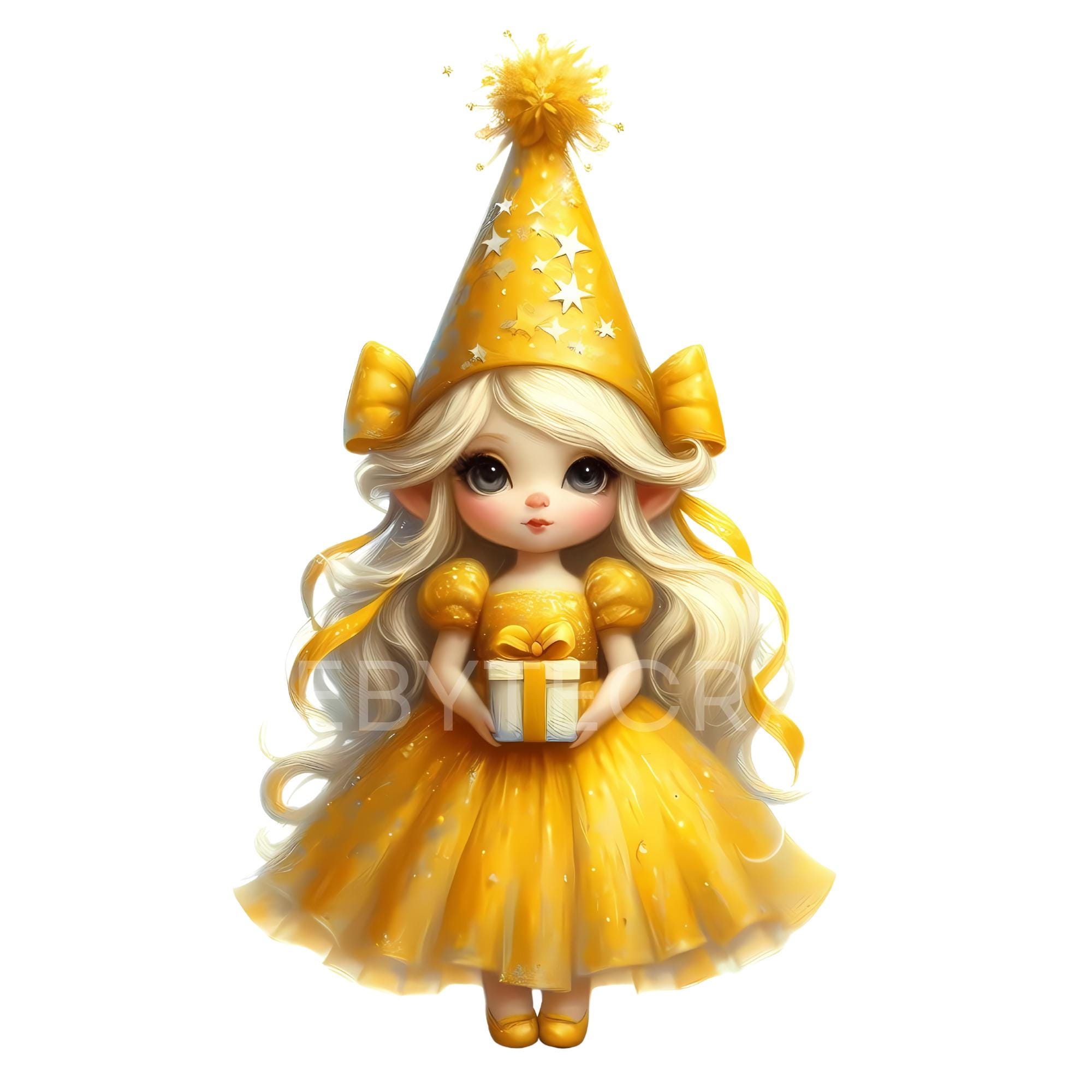 Birthday Princess Watercolor Gnome Clipart: Whimsical PNG Bundle ...