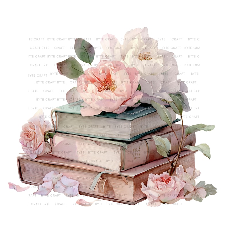 Pastel Wildflower Books Clipart: Watercolor Floral PNG Bundle (digital ...