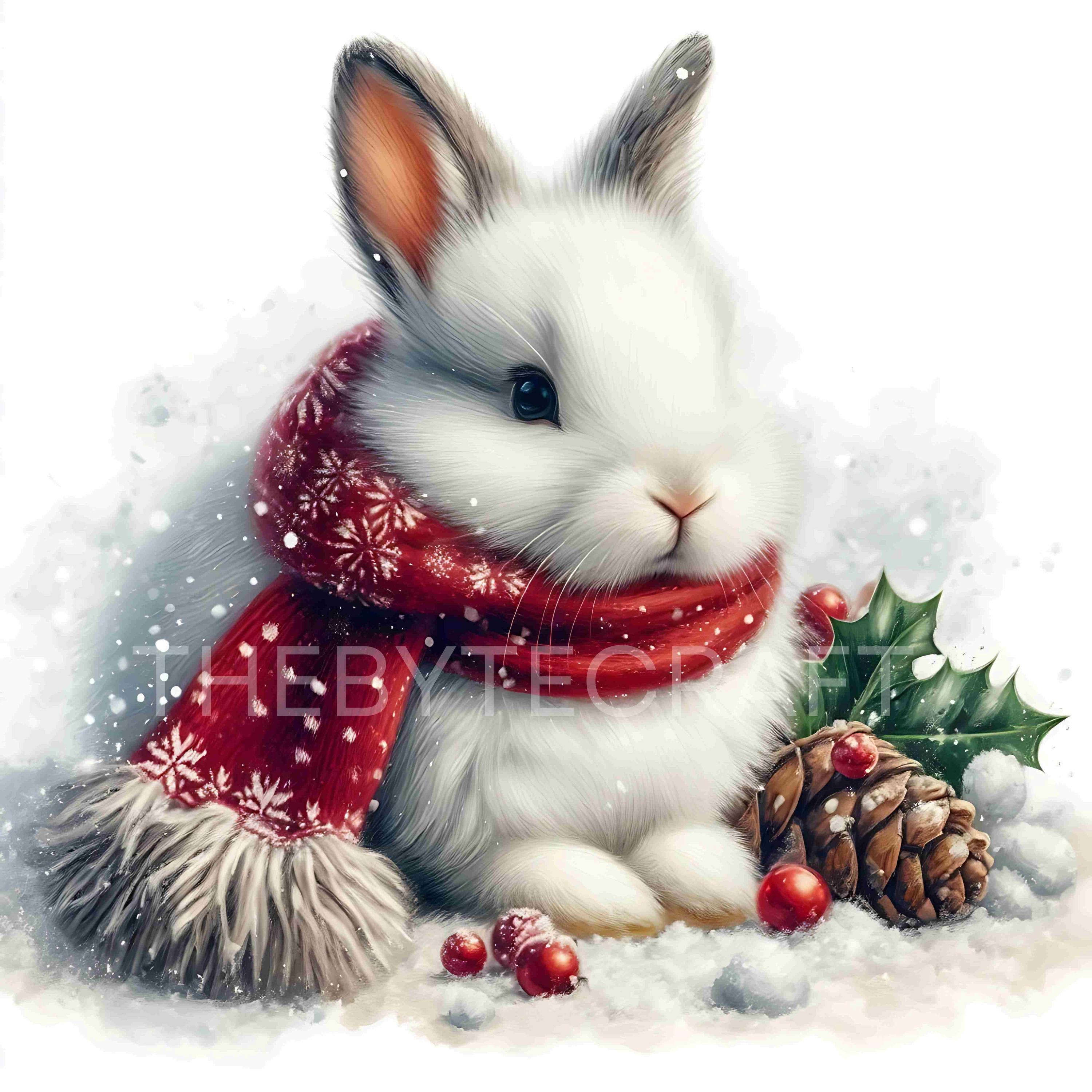 Snowy Winter Rabbit, Christmas Watercolor Clipart, Christmas Clipart ...